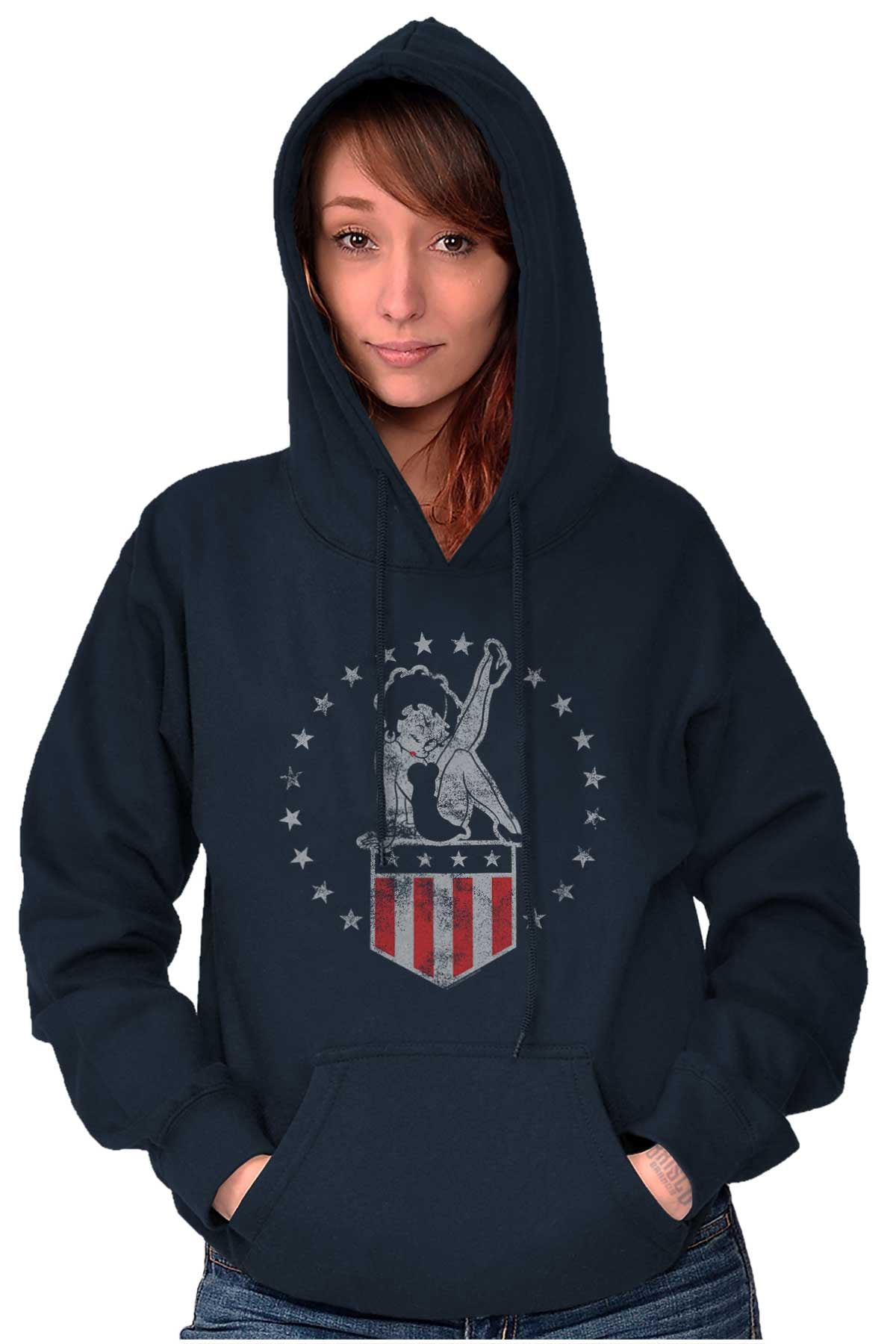 Betty Boop Vintage Pin Up Flag Women Plus Size Hoodie Brisco Brands 4X ...