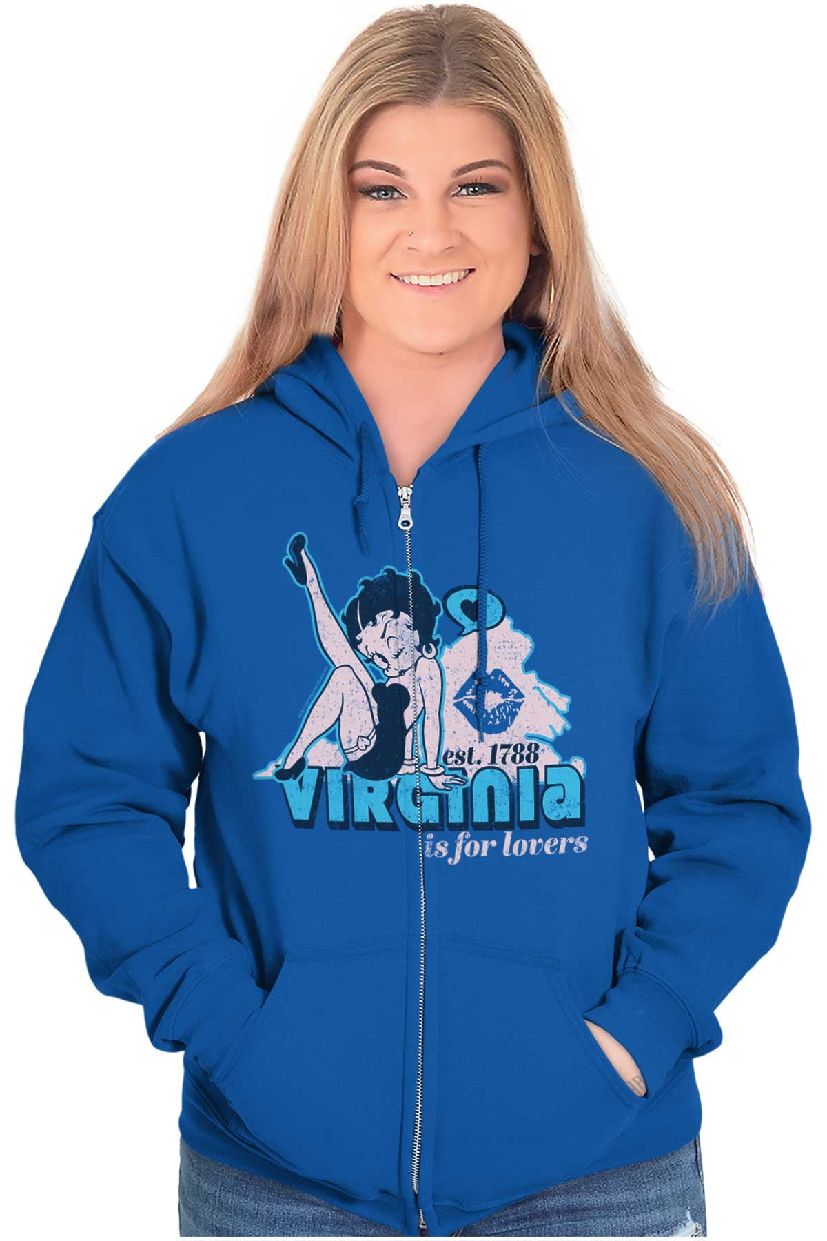 Betty Boop Virginia State Map Outline Zip Hoodie Sweatshirt Women Brisco Brands S - Walmart.com