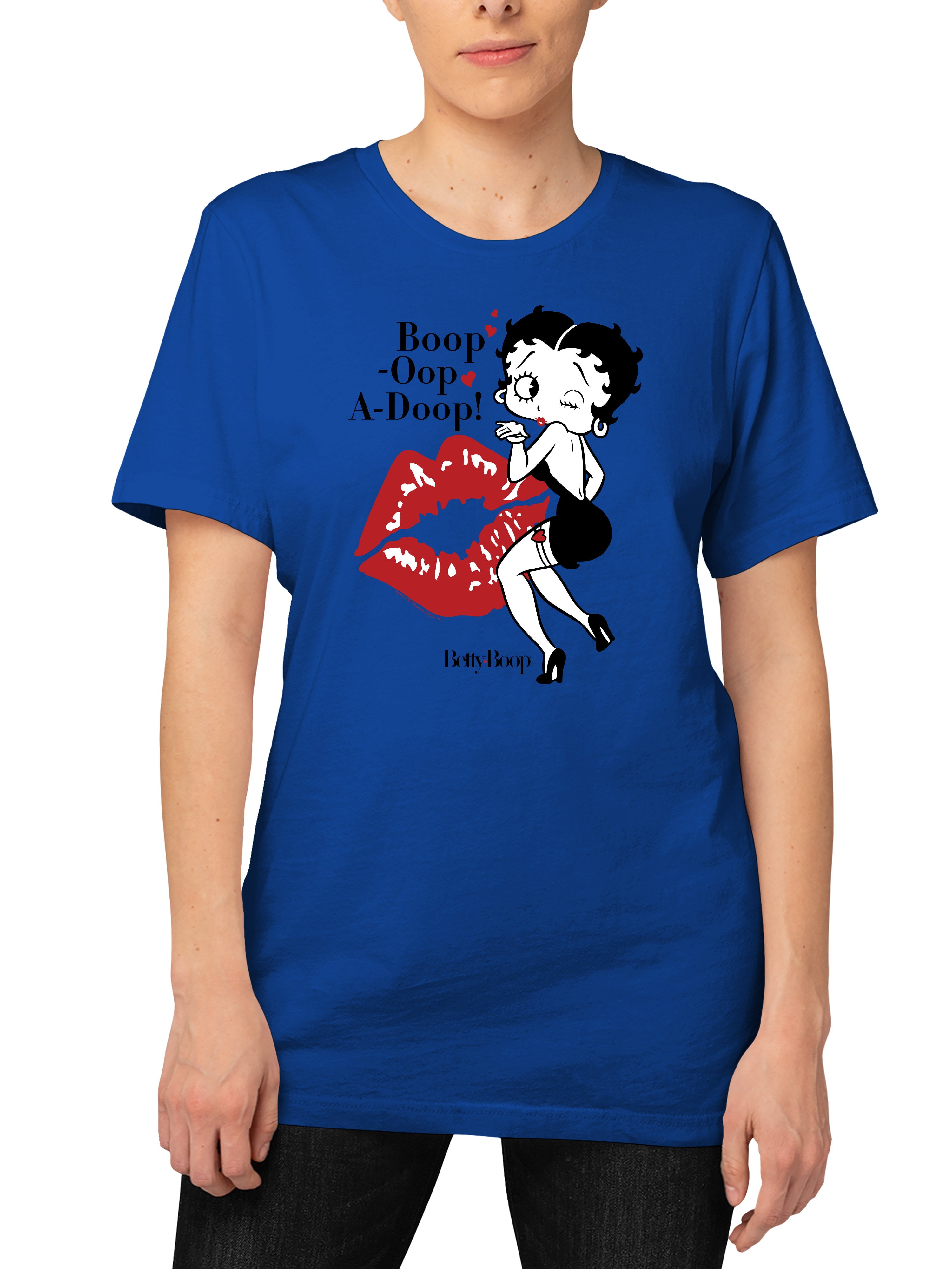 Betty Boop Women's Juniors Doop Kiss Short Sleeve Graphic Tee - Walmart.com