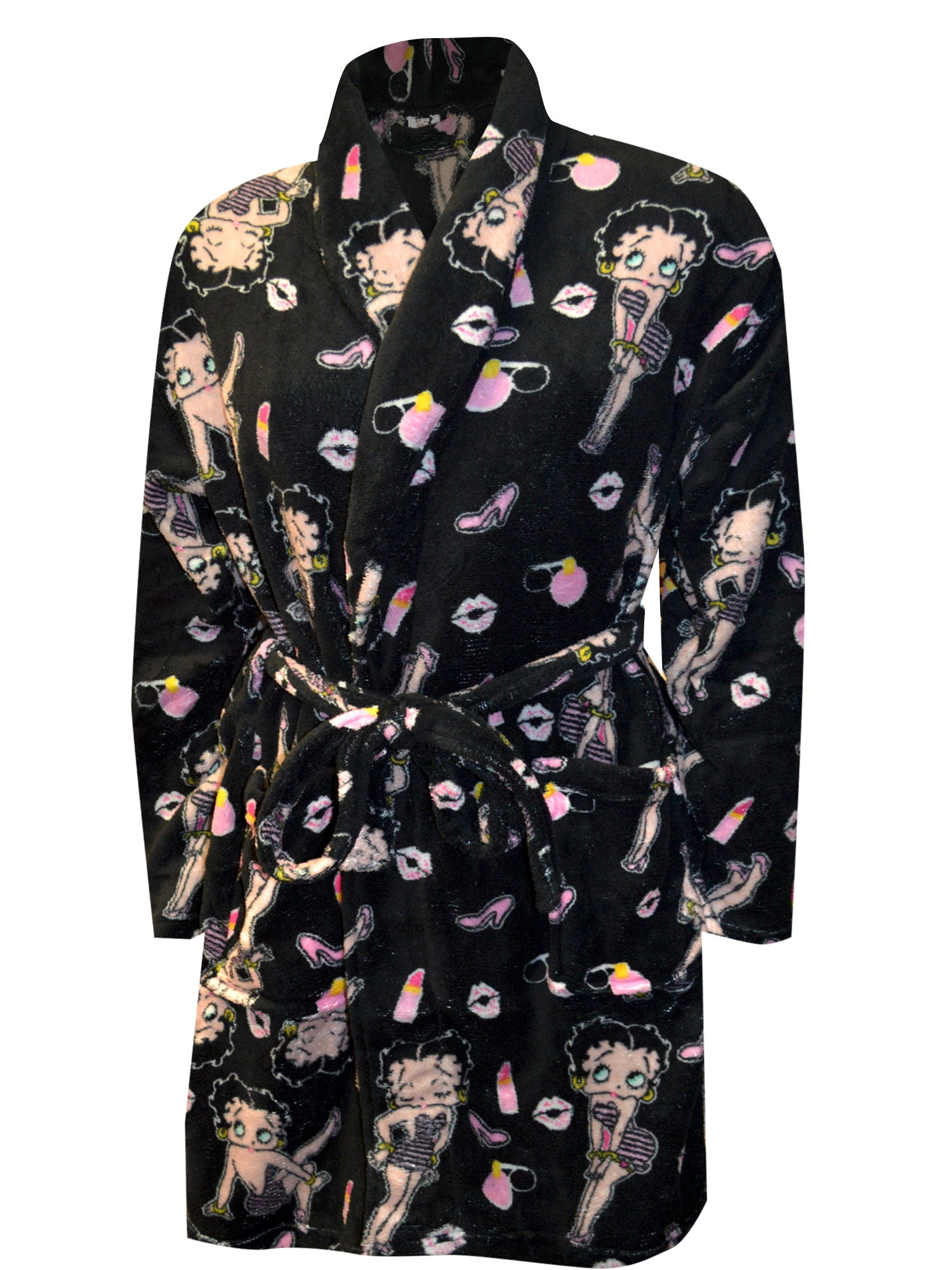 Betty Boop Womens Betty Boop Black Super Soft Plus Size Plush Robe (1X ...