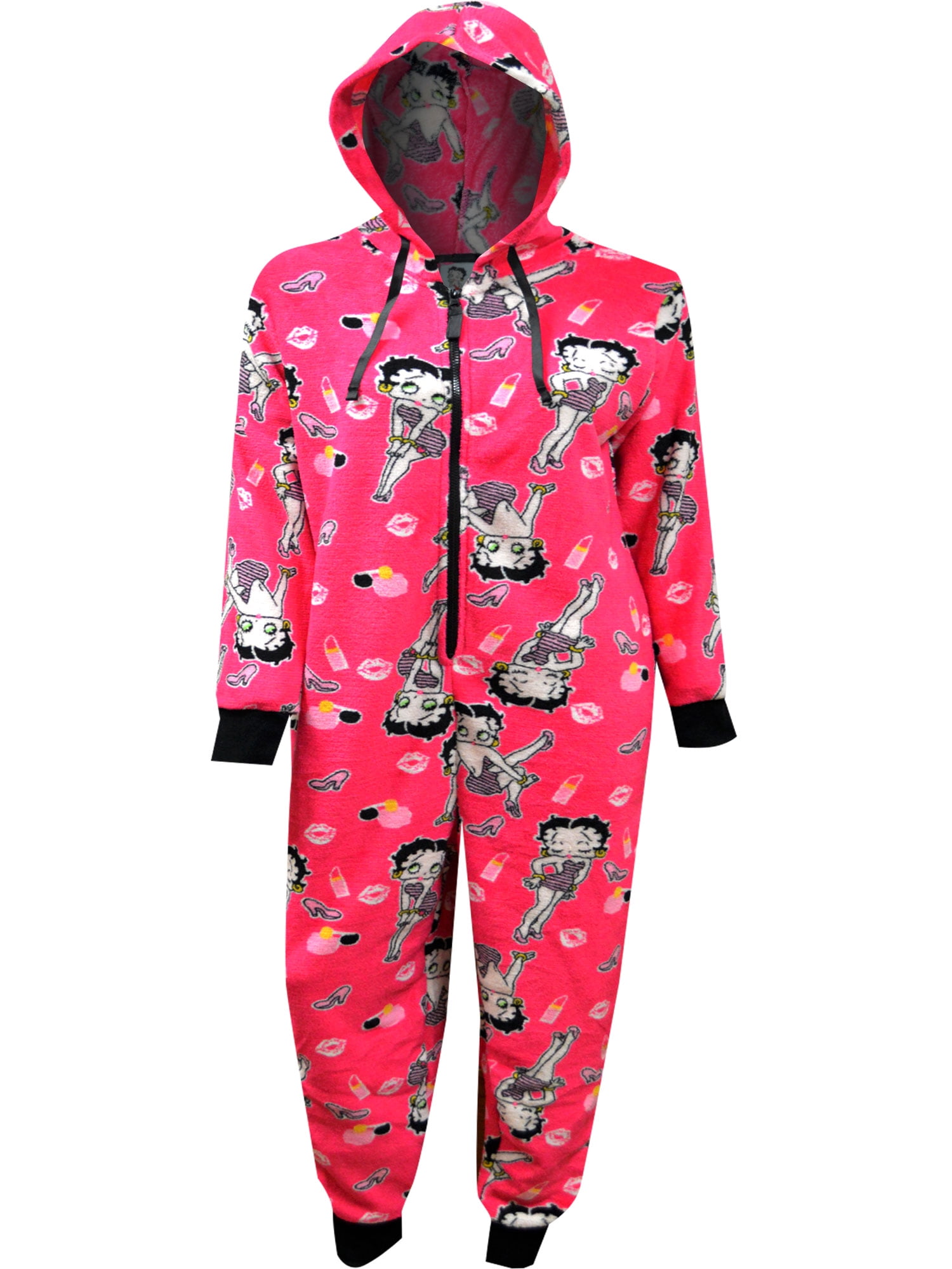 Betty Boop Womens Betty Boop Fuchsia Plus Size Plush Onesie Hoodie ...