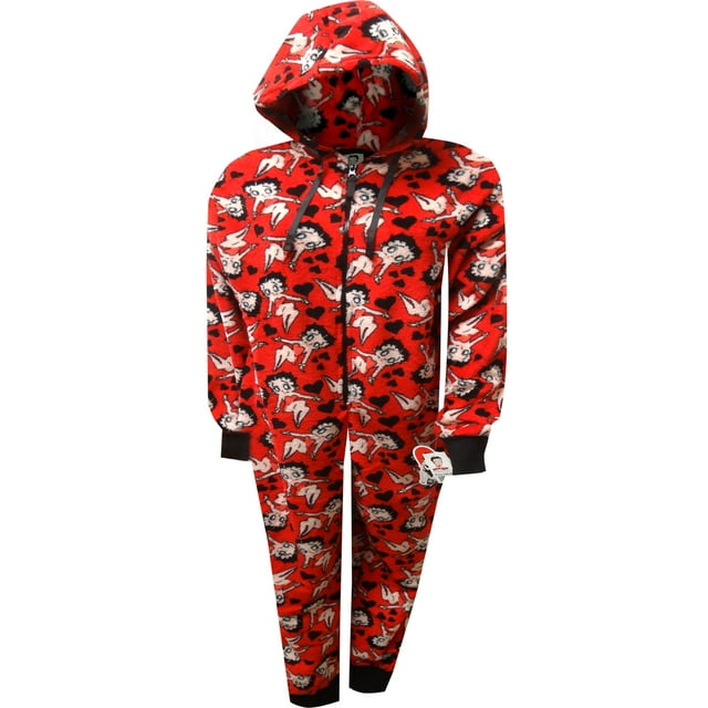 Betty Boop Plus Size Plush Onesie Hoodie Pajama for Women, Red ...