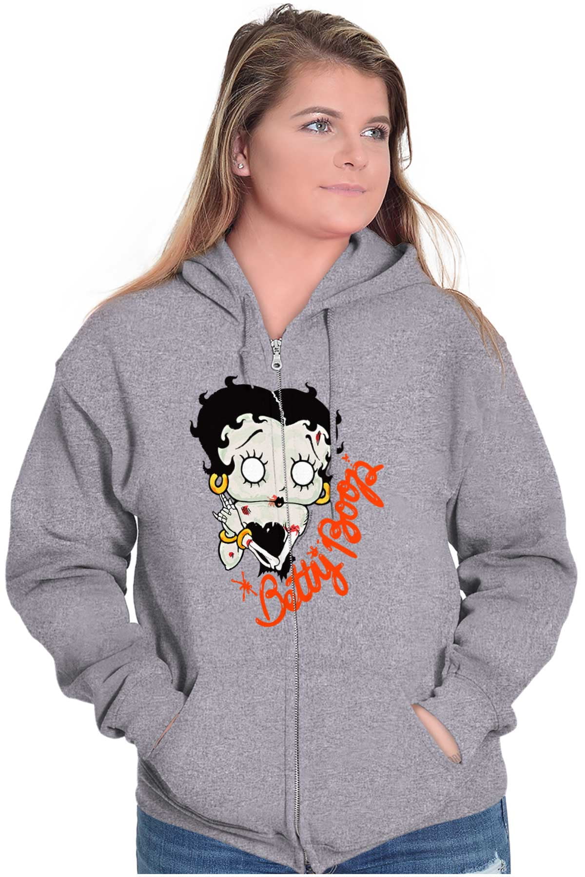 Betty Boop Zombie Cartoon Skeleton Women Plus Size Zipper Hoodie Brisco ...