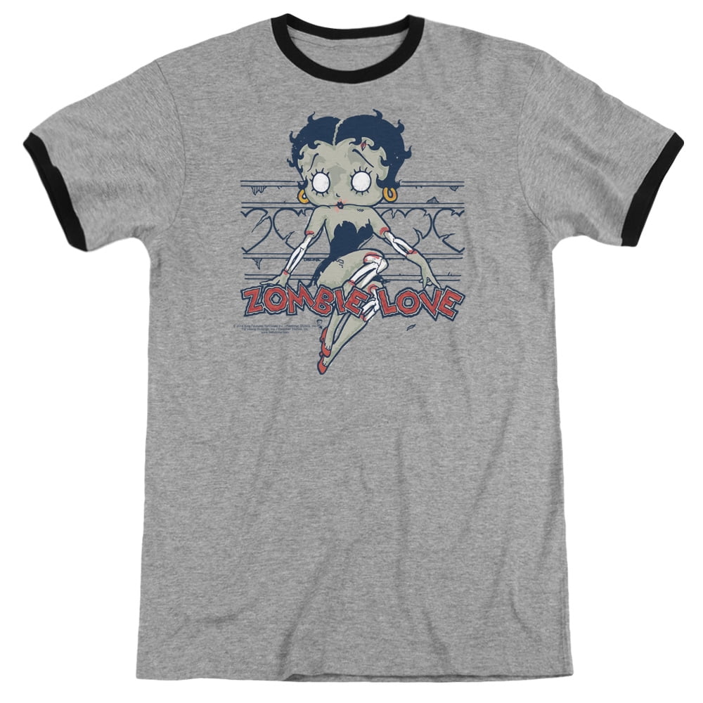 Betty Boop Zombie Pinup Adult Ringer Heather Black - Walmart.com