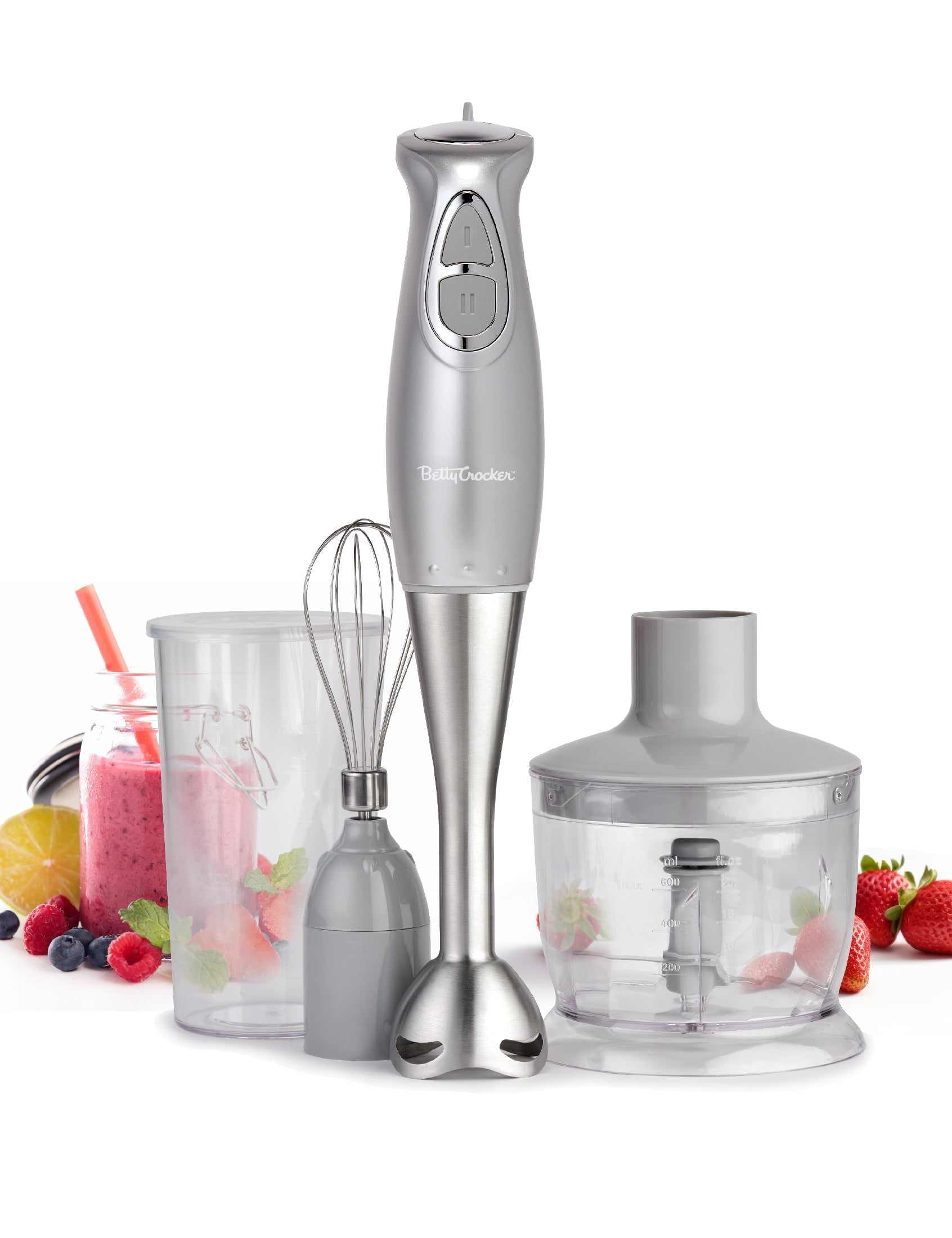 Betty Crocker 2-Speed Corded Electric Hand Blender with Beaker, Chopper ...
