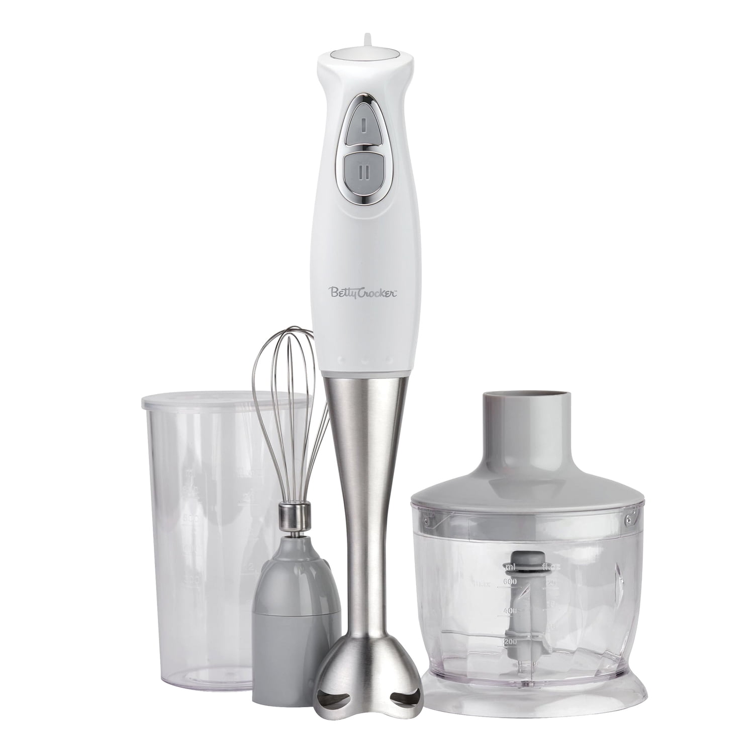 Betty Crocker 2-Speed Corded Electric Hand Blender with Beaker, Chopper ...