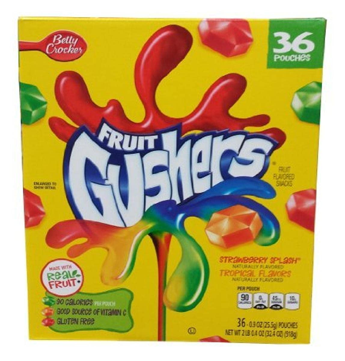 Betty Crocker Fruit Gushers OIF8 Snack Pouch,0.9 Oz pouches, Variety ...