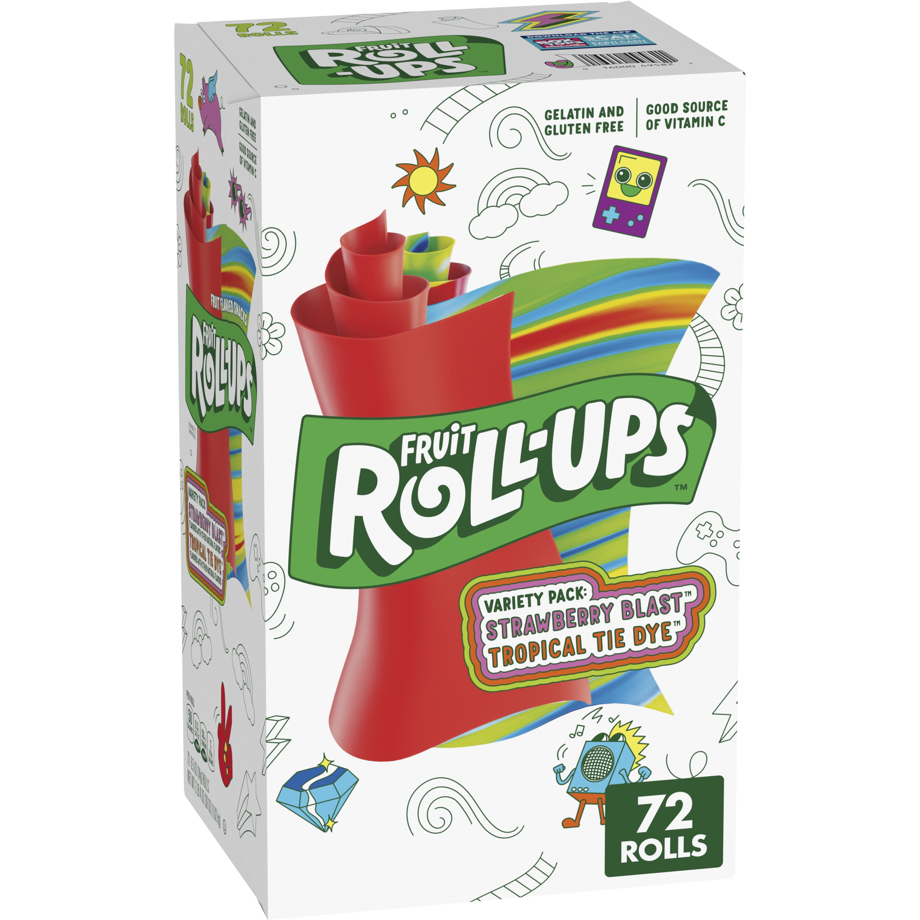 Fruit Roll-Ups, Strawberry and Tropical Tie Dye Fruit Snacks, 72 ct ...
