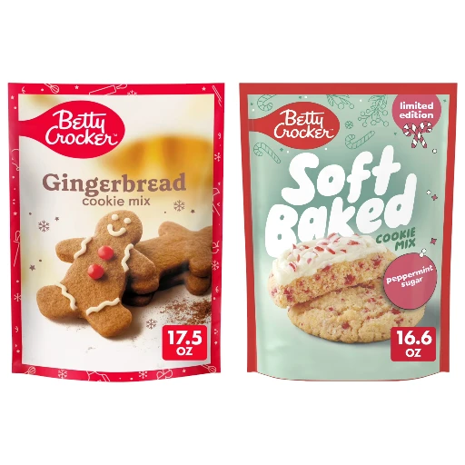 Betty Crocker Holiday Cookie Mix Bundle, Peppermint & Gingerbread, 2 ...