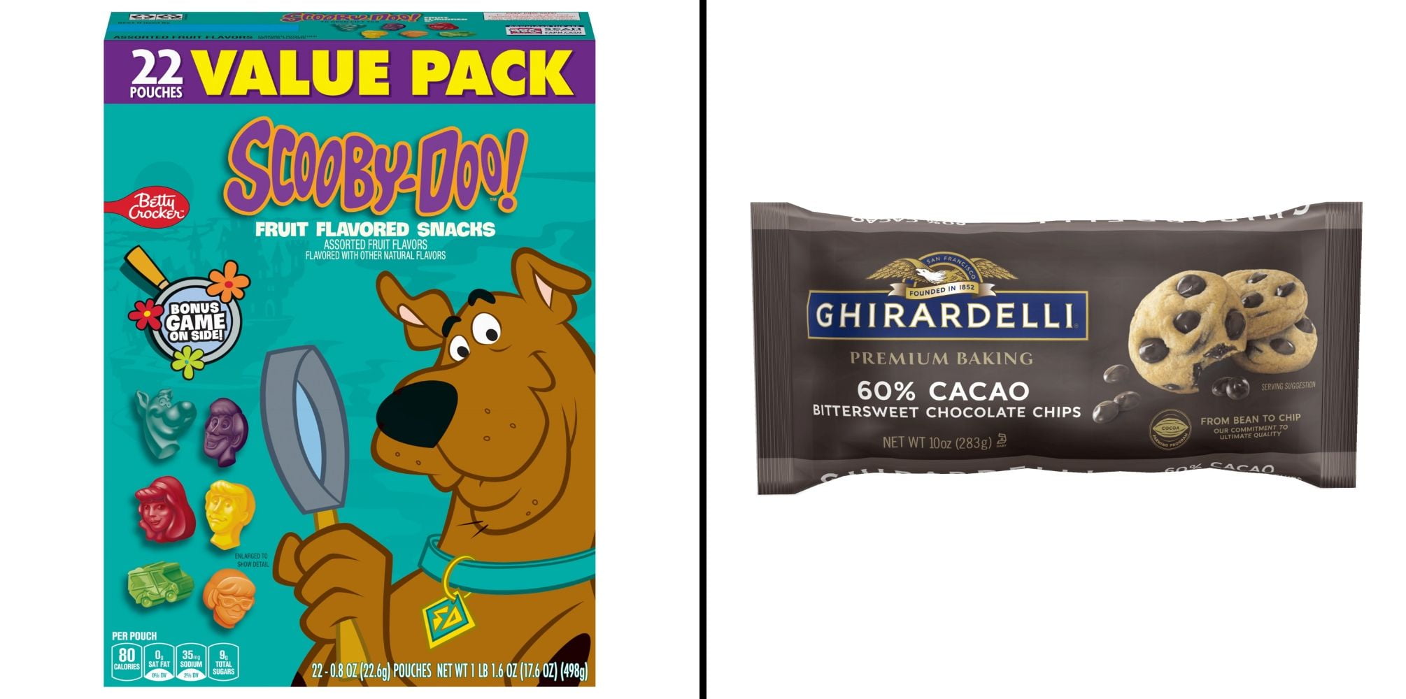 Betty Crocker Scooby Doo Fruit Snacks 22 ct & Ghirardelli Baking 60% ...