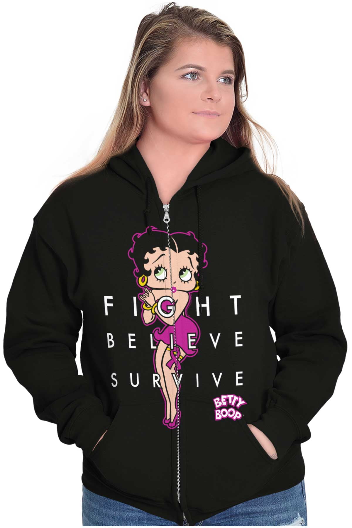 Betty Fight Breast Cancer Positivity Women Plus Size Zipper Hoodie ...