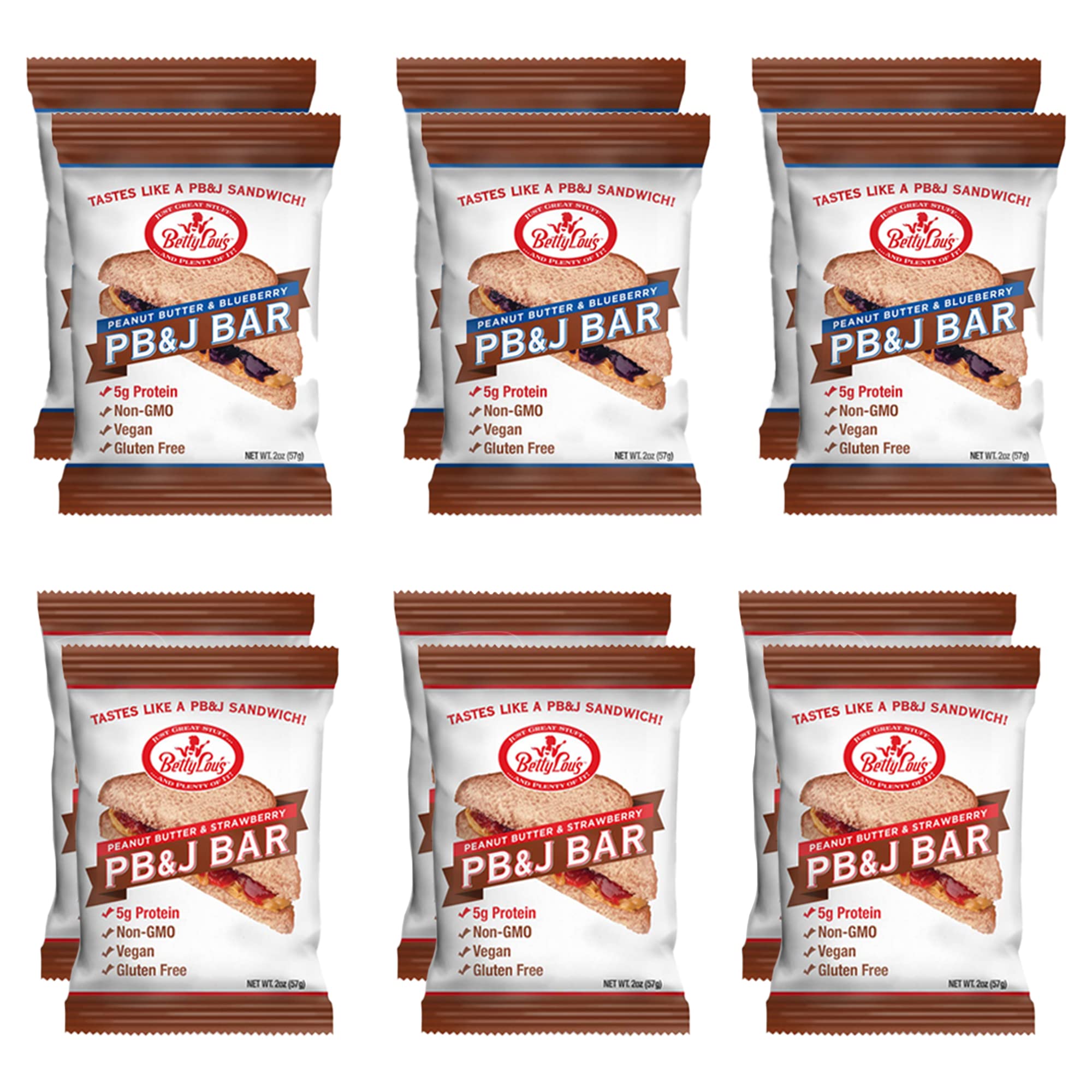Betty Lou's PB&J Bars Variety Pack, 6 H2FSDPeanut Butter & Strawberry ...