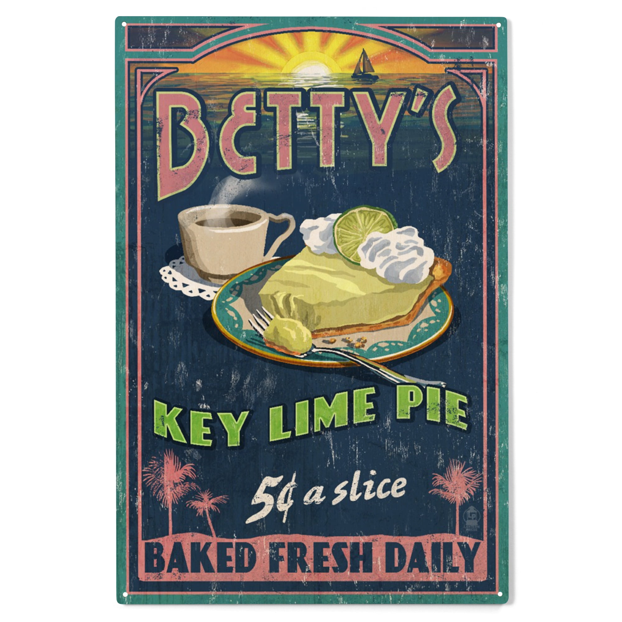 Betty's Key Lime Pie, Vintage Sign Birch Wood Wall Sign (10x15 Rustic ...