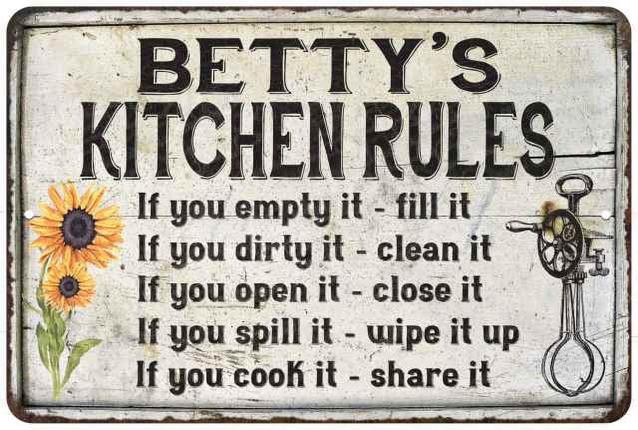 Betty's Kitchen Rules Chic Sign Vintage Decor 8 x 12 High Gloss Metal ...
