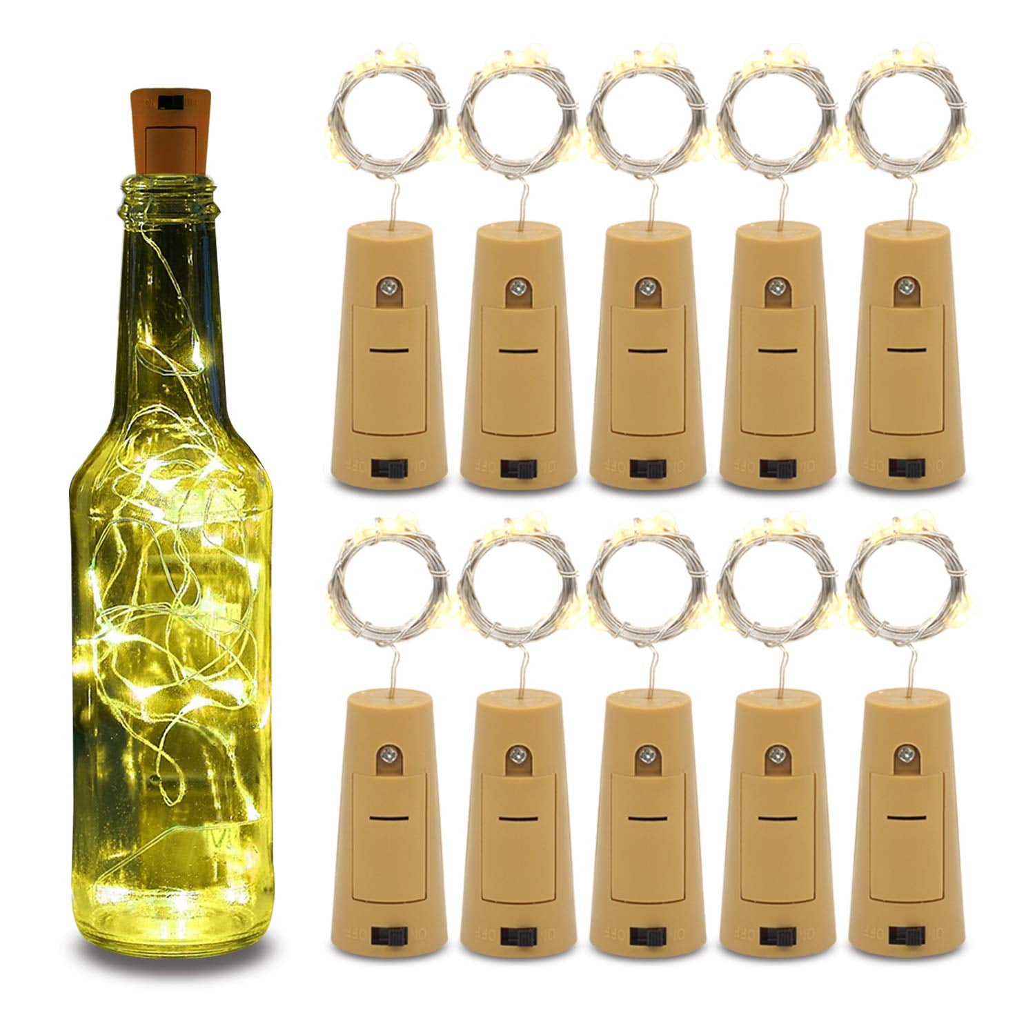 Betus 10-Pack LED Wine Bottle Cork Lights - Battery Powered, Warm, 10 ...