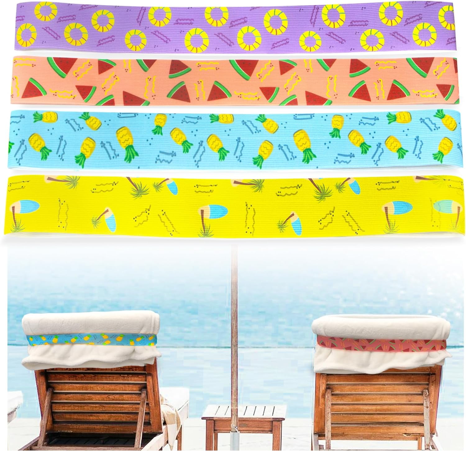 Betus Beach Towel Bands 4 Pack - Sun Lounge Chair Towel Holders ...