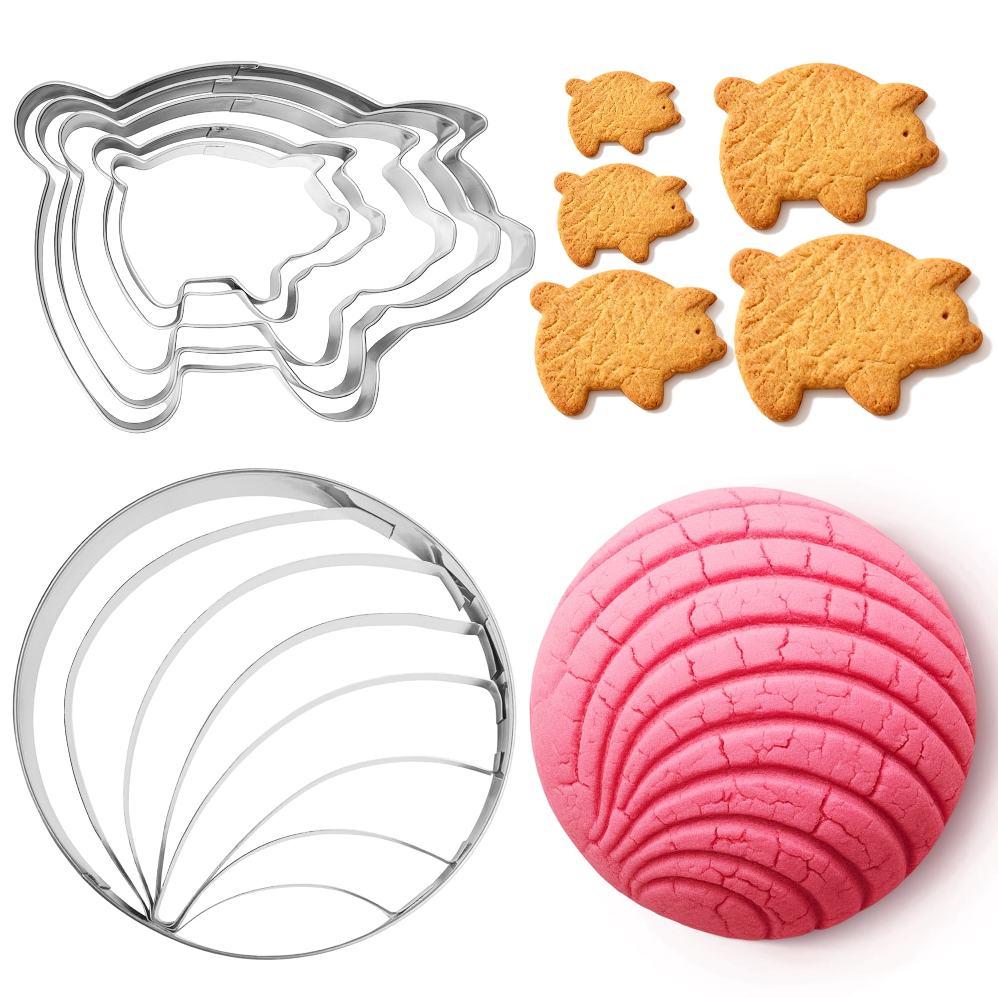 Betus Mexican Concha Bread Cutter and 5Pcs Marranito Pig Cookie Cutters ...