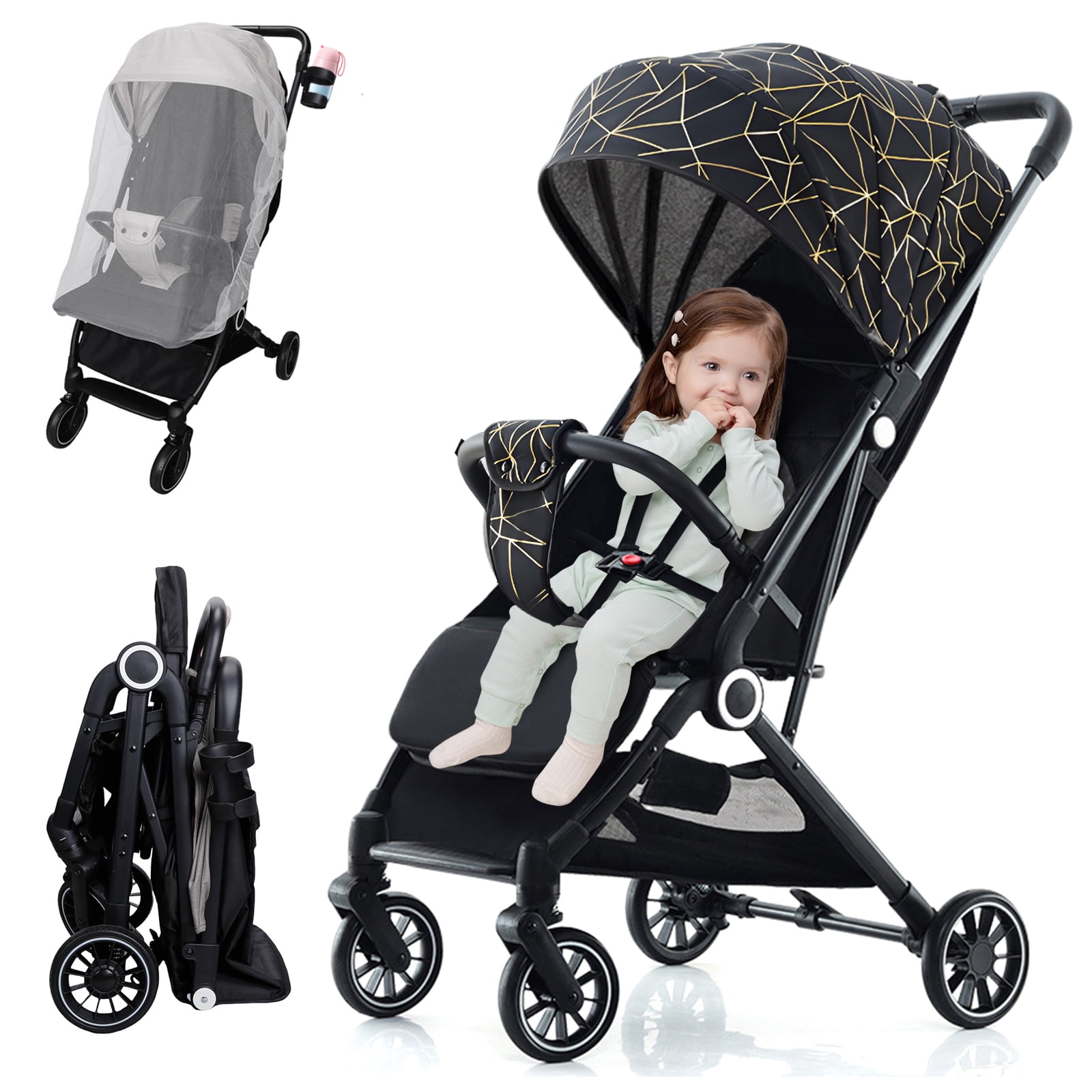 AJONALAA Folding Baby Stroller with Mosquito Net,Storage Basket ...