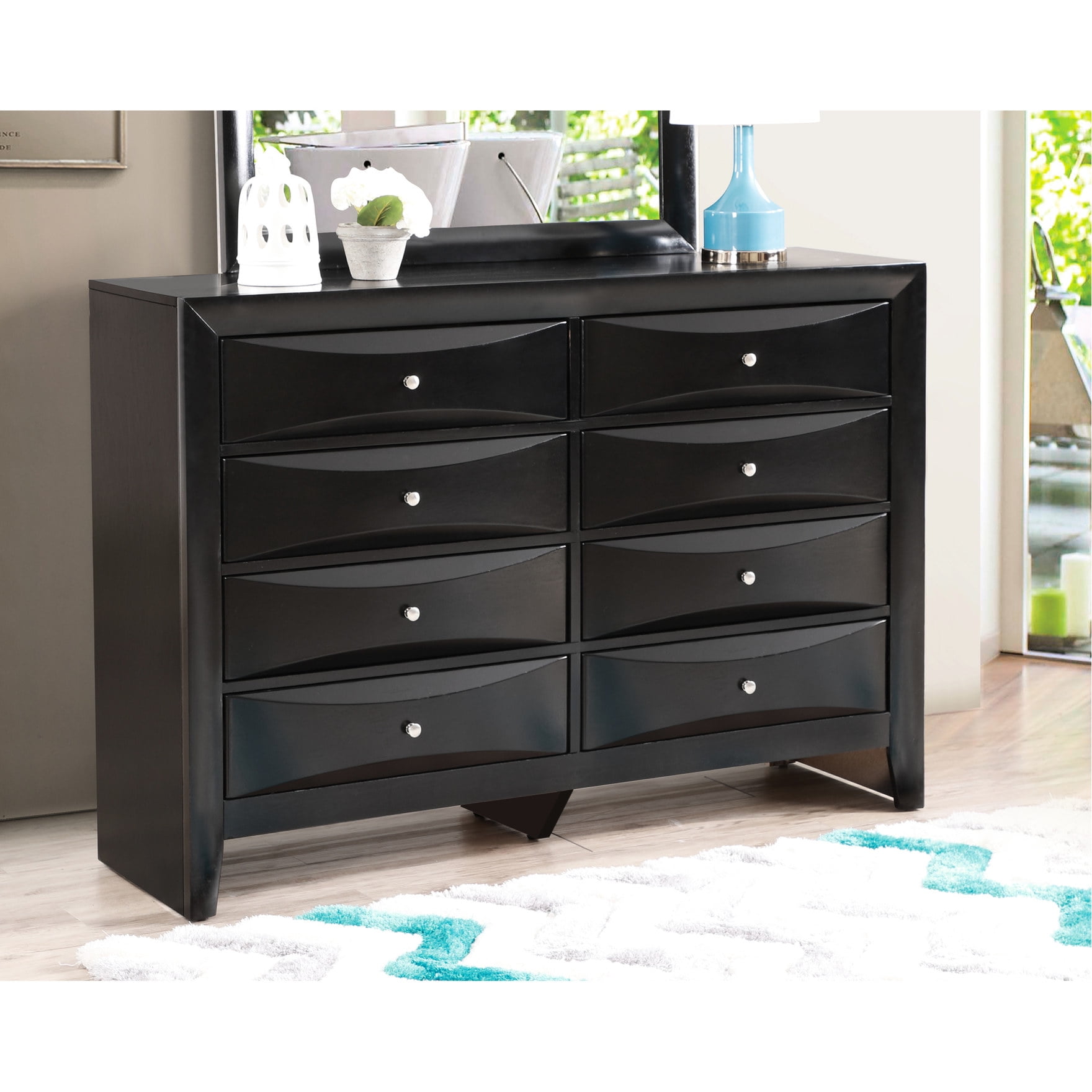 Beveled Drawer Fronts Feature - Black Bedroom Dresser with Metal Drawer ...