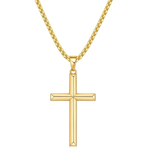 Beveled Edge Cross Necklace for Men, Silver Tone/Black/14K Gold Plated ...