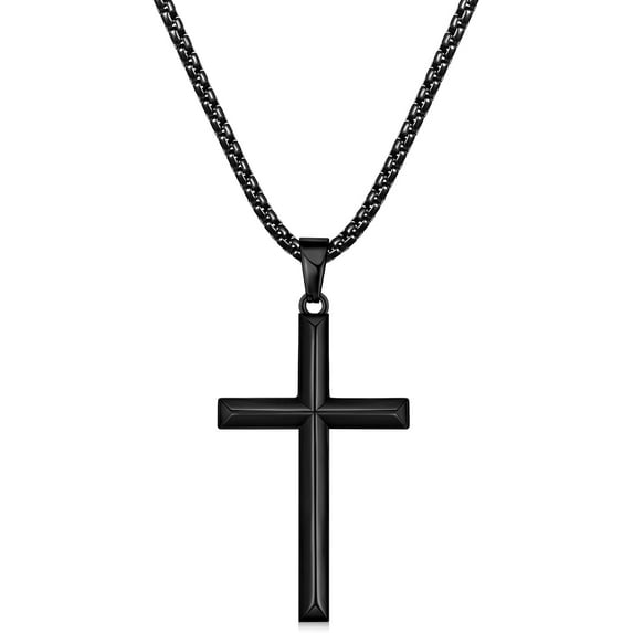 Beveled Edge Cross Necklace for Men, Silver Tone/Black/14K Gold Plated ...