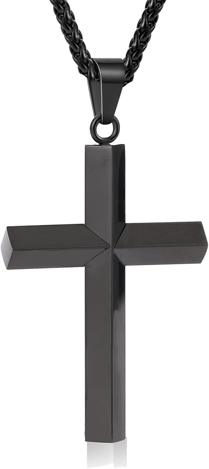Beveled Edge Cross Necklace for Men Stainless Steel Chain Cross Pendant ...