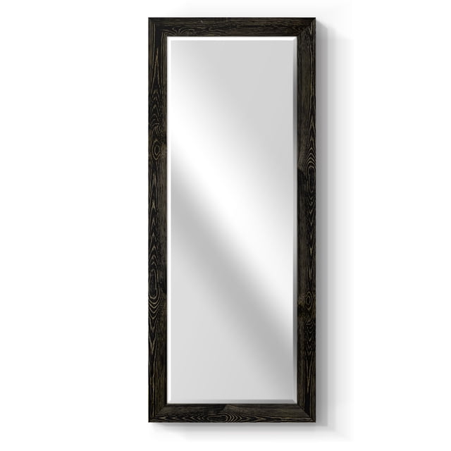 Beveled Edge Framed 25 in. W x 61 in. H Rectangle Wood Black Mirror ...