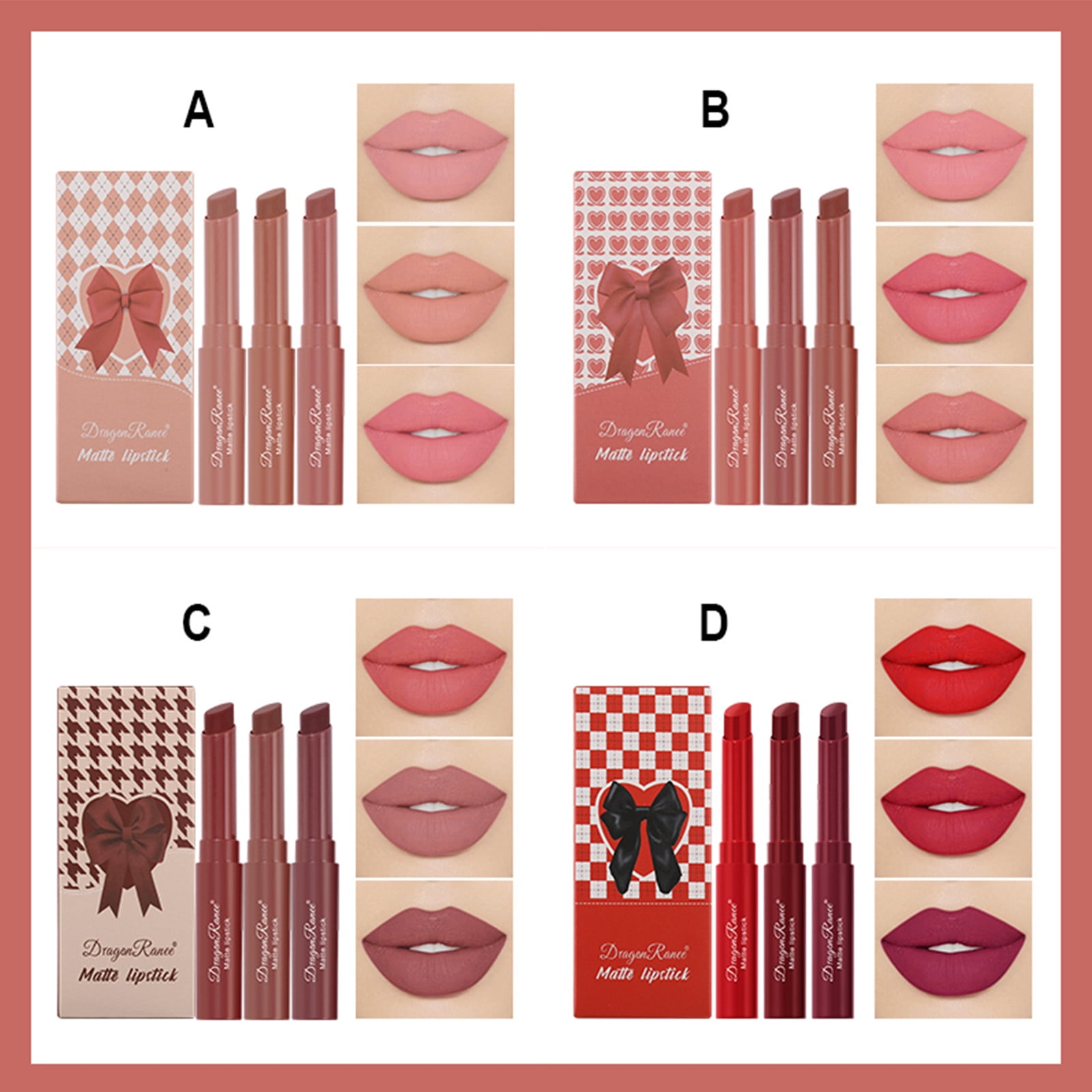 Beveled Lipstick Pencil Set 3pcs Matte Lip Color Kit Long-Lasting ...