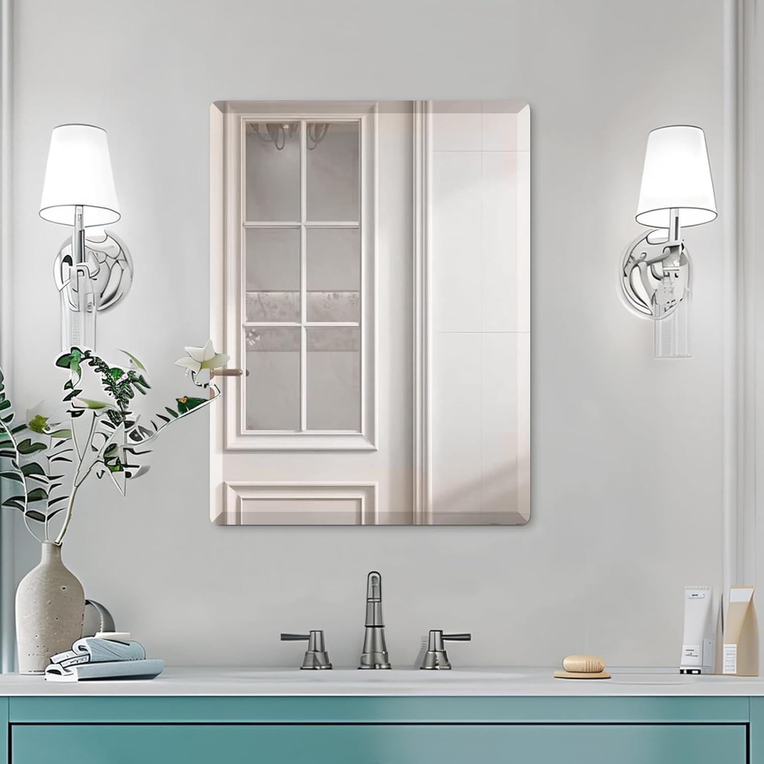 Beveled Mirror, Wall Mirror 18" x 24", Frameless Rectangle Bathroom ...