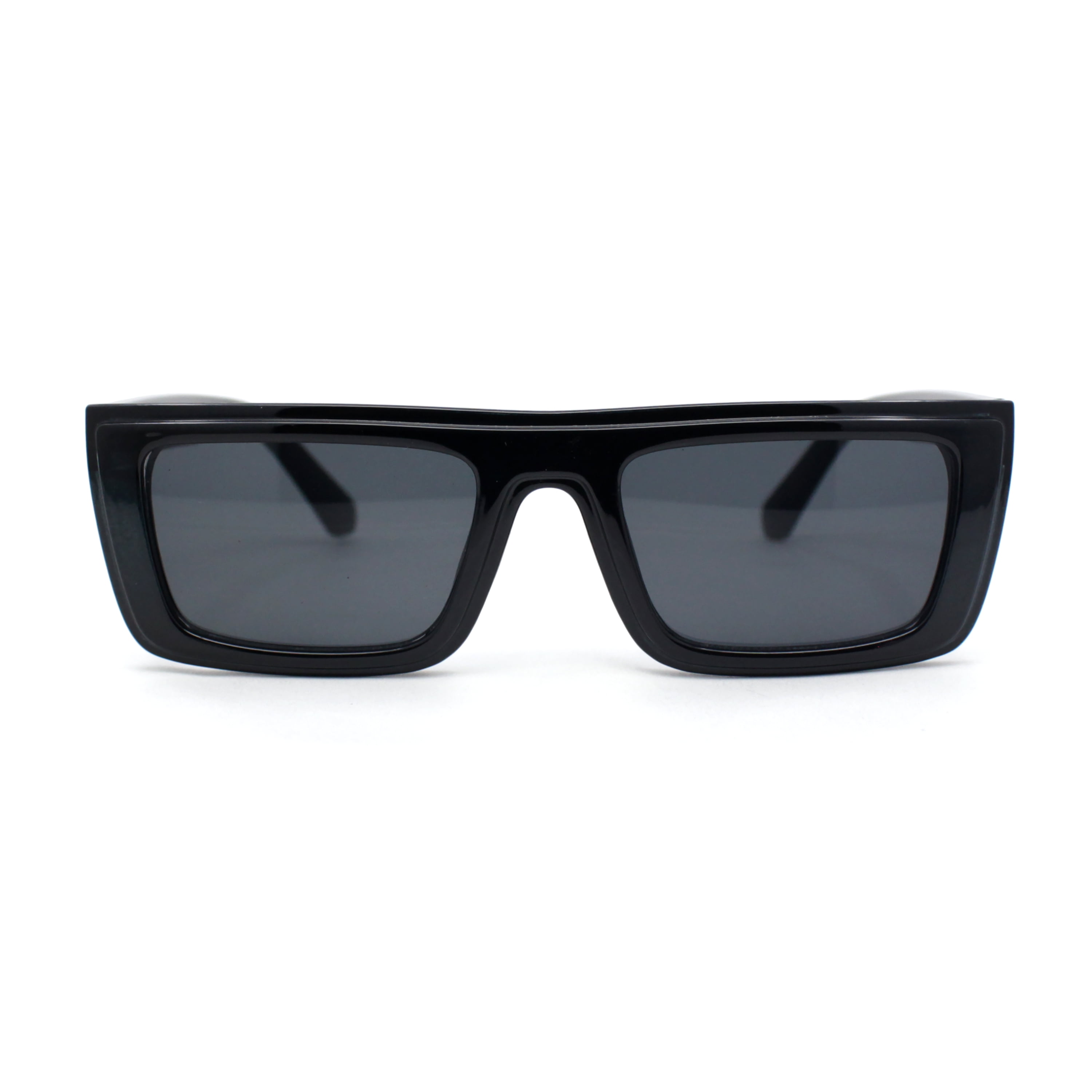 Beveled Squared Rectangle 2-tone Mod Plastic Sunglasses All Black ...