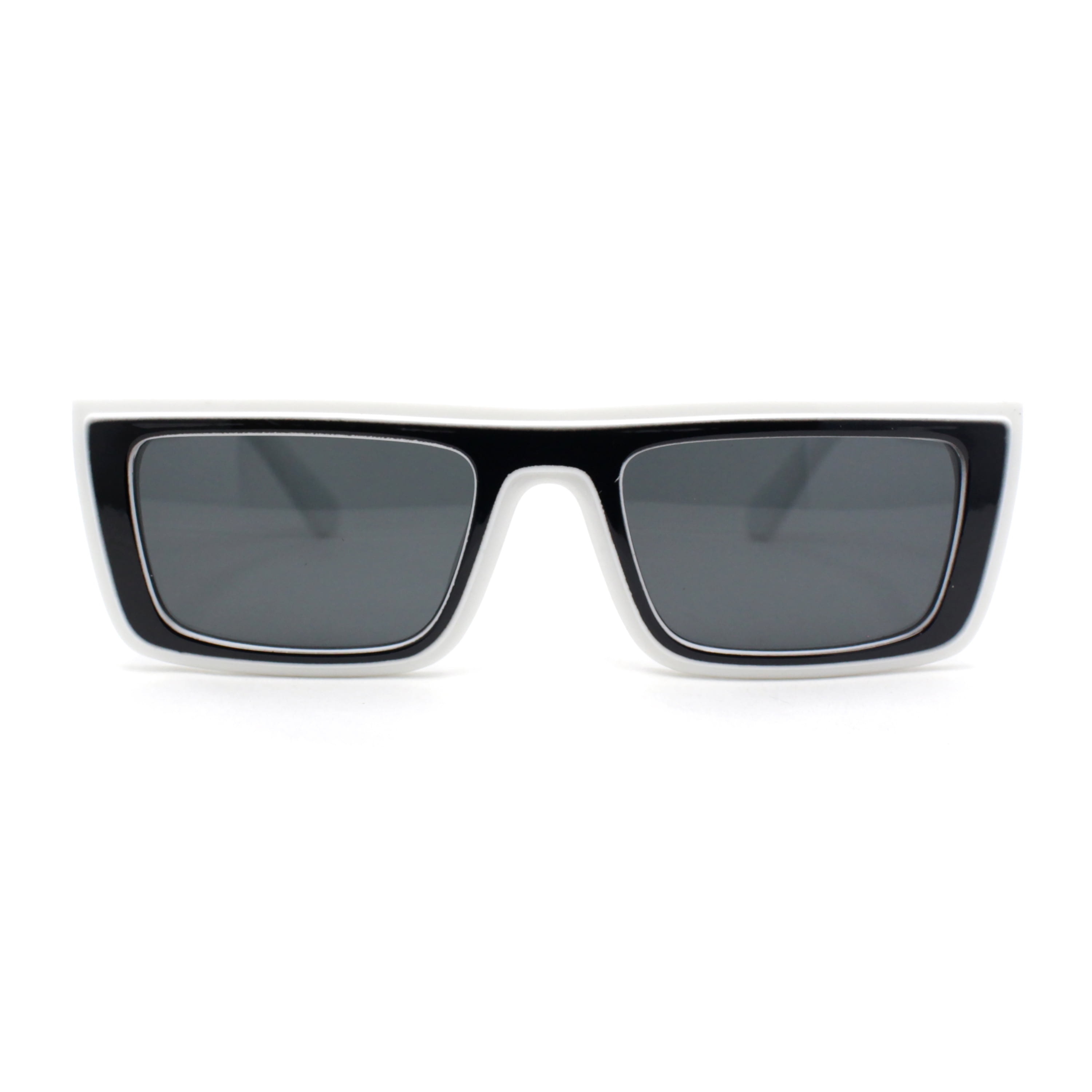 Beveled Squared Rectangle 2-tone Mod Plastic Sunglasses White Black ...