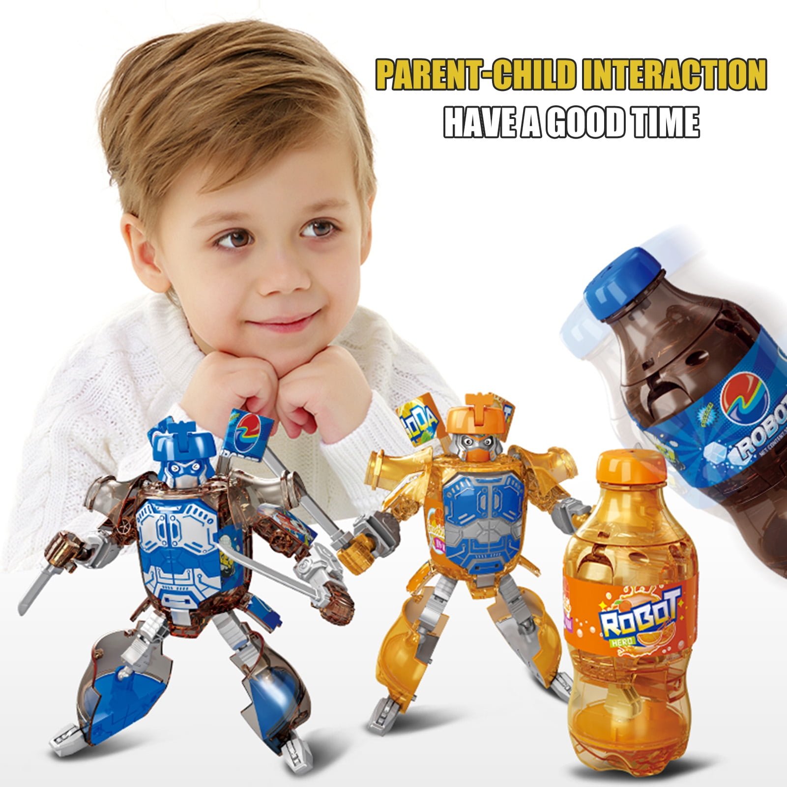Beverage Bottle Transformer Robot Toy Educational Movable Joints ...