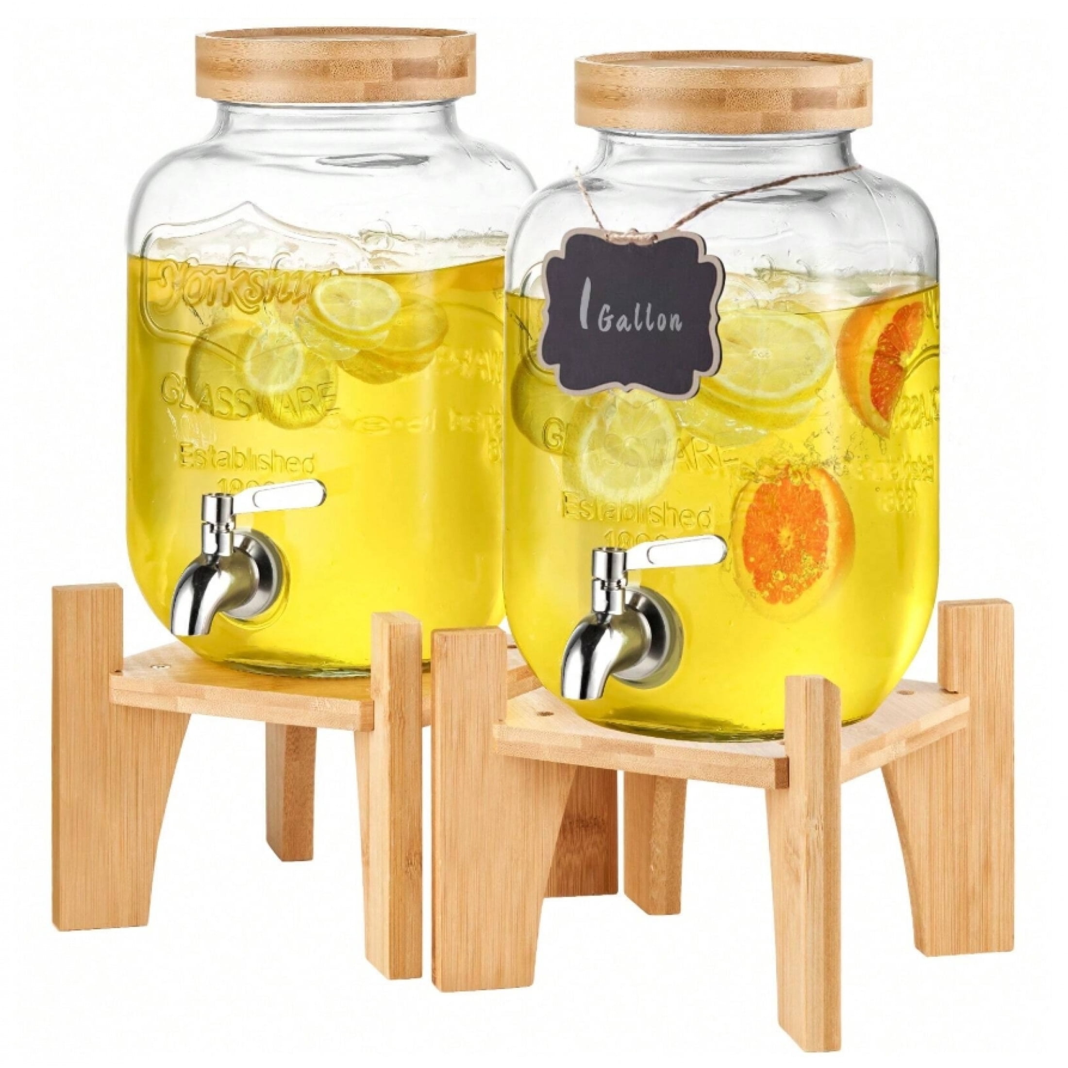 Beverage Dispenser, 1 Gallon Drink Dispensers For Parties,2PC, Glass ...