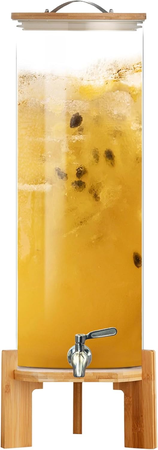 Beverage Dispenser, 4Gallon Glass Drink Dispenser with Stand, Stainless ...