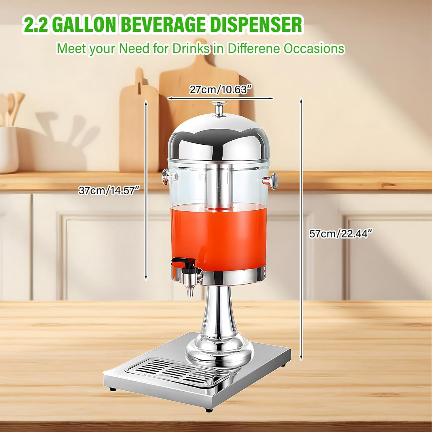 Beverage Dispenser with Stand, 2.2 Gallon/8L Stainless Steel Leakproof ...