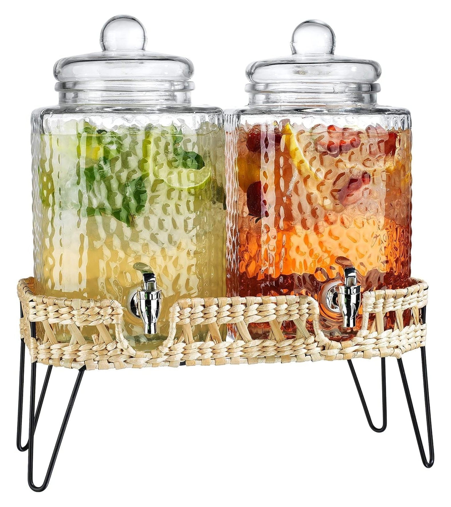 Beverage Dispensers - Set of 2 Glass Drink Dispensers with Metel Wicker ...