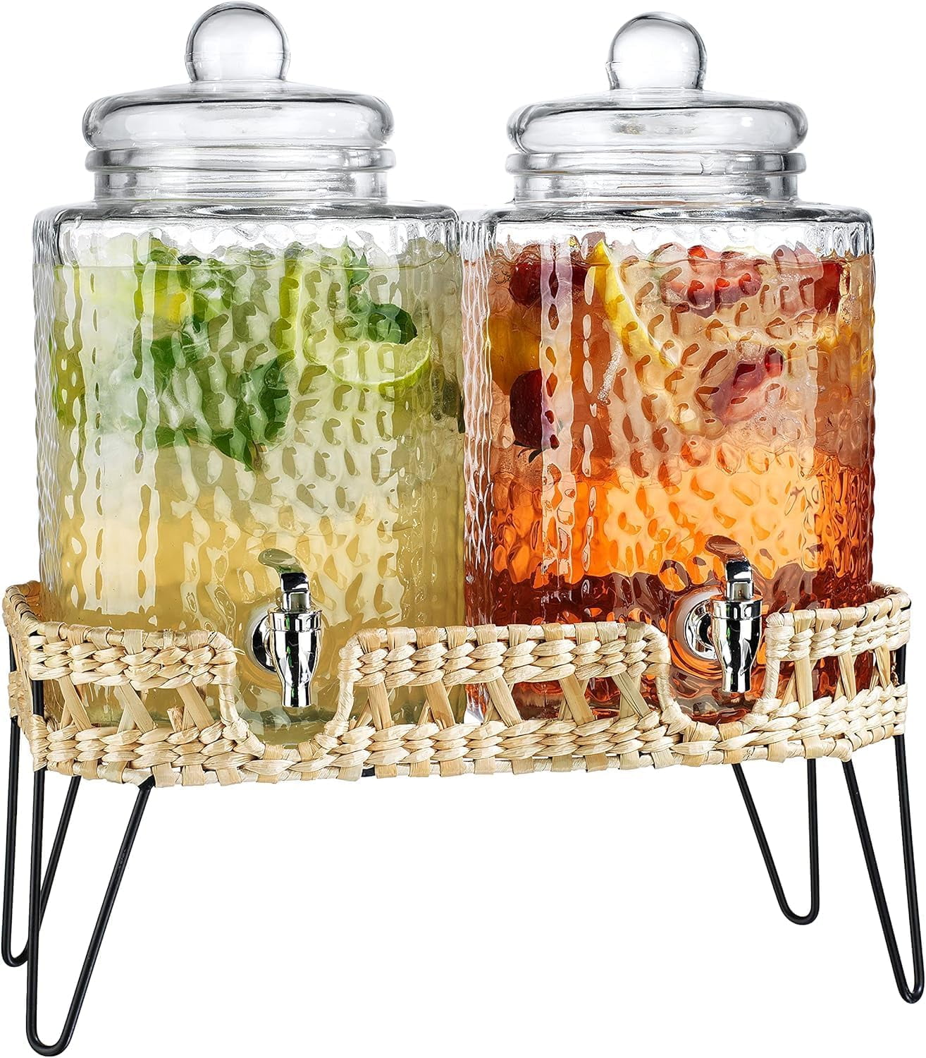 Beverage Dispensers - Set of 2 Glass Drink Dispensers with Metel Wicker ...