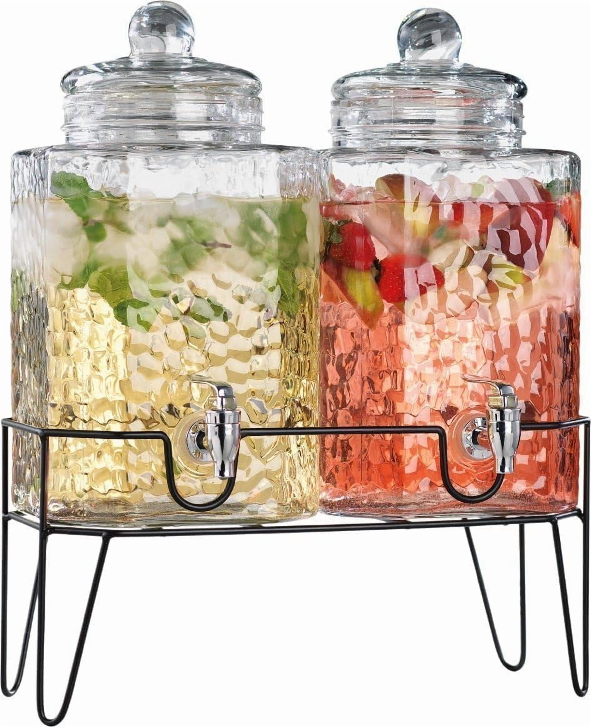 Beverage Dispensers - Set of 2 Glass Drink Dispensers with Metel Wicker ...