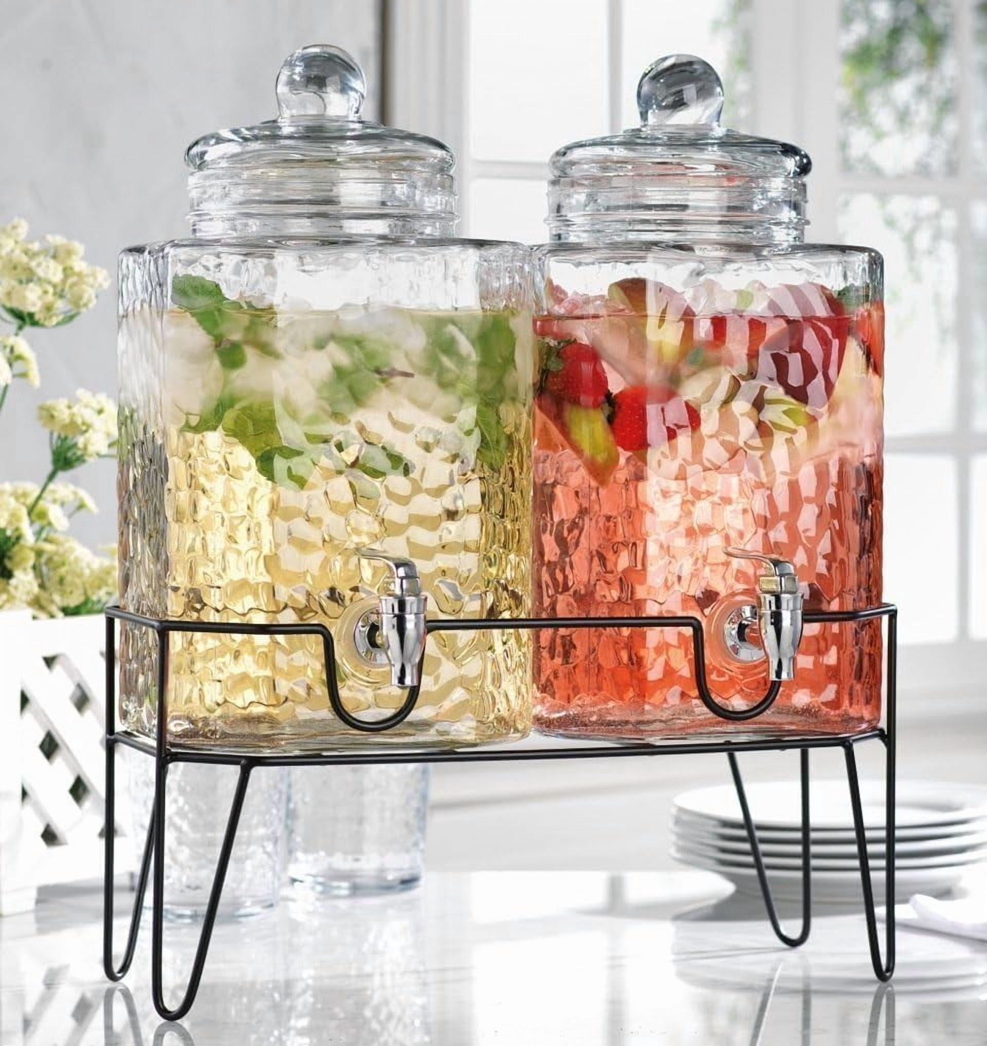 Beverage Dispensers - Set of 2 Glass Drink Dispensers with Metel Stand ...