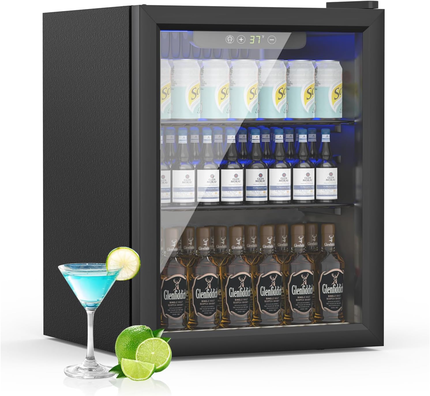 Beverage Refrigerator Cooler, 1.6 Cu.Ft/70 Can Drink Fridge with Glass ...