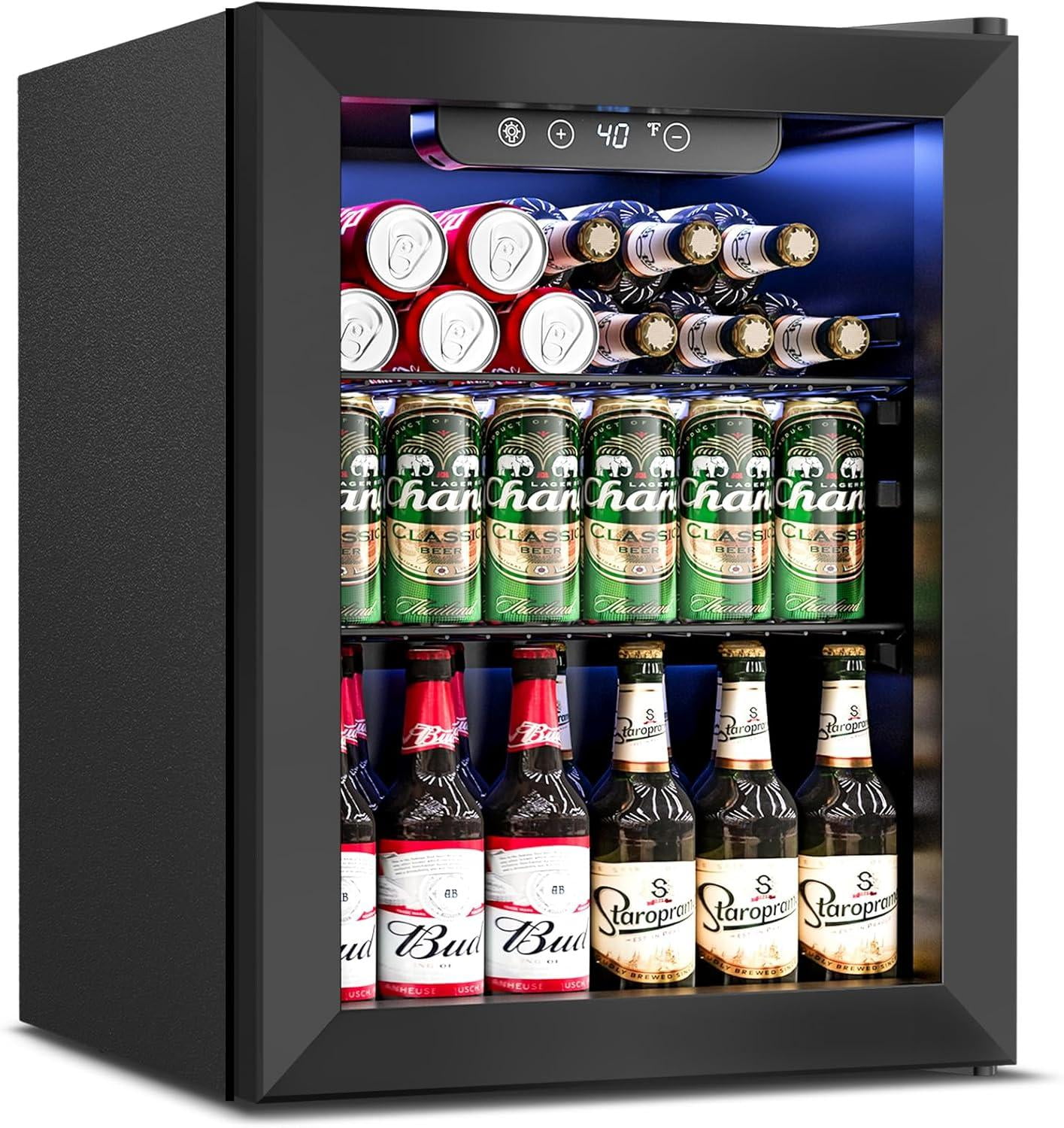 Beverage Refrigerator Cooler - 16 Bottle 68 Can Mini Fridge with Glass ...