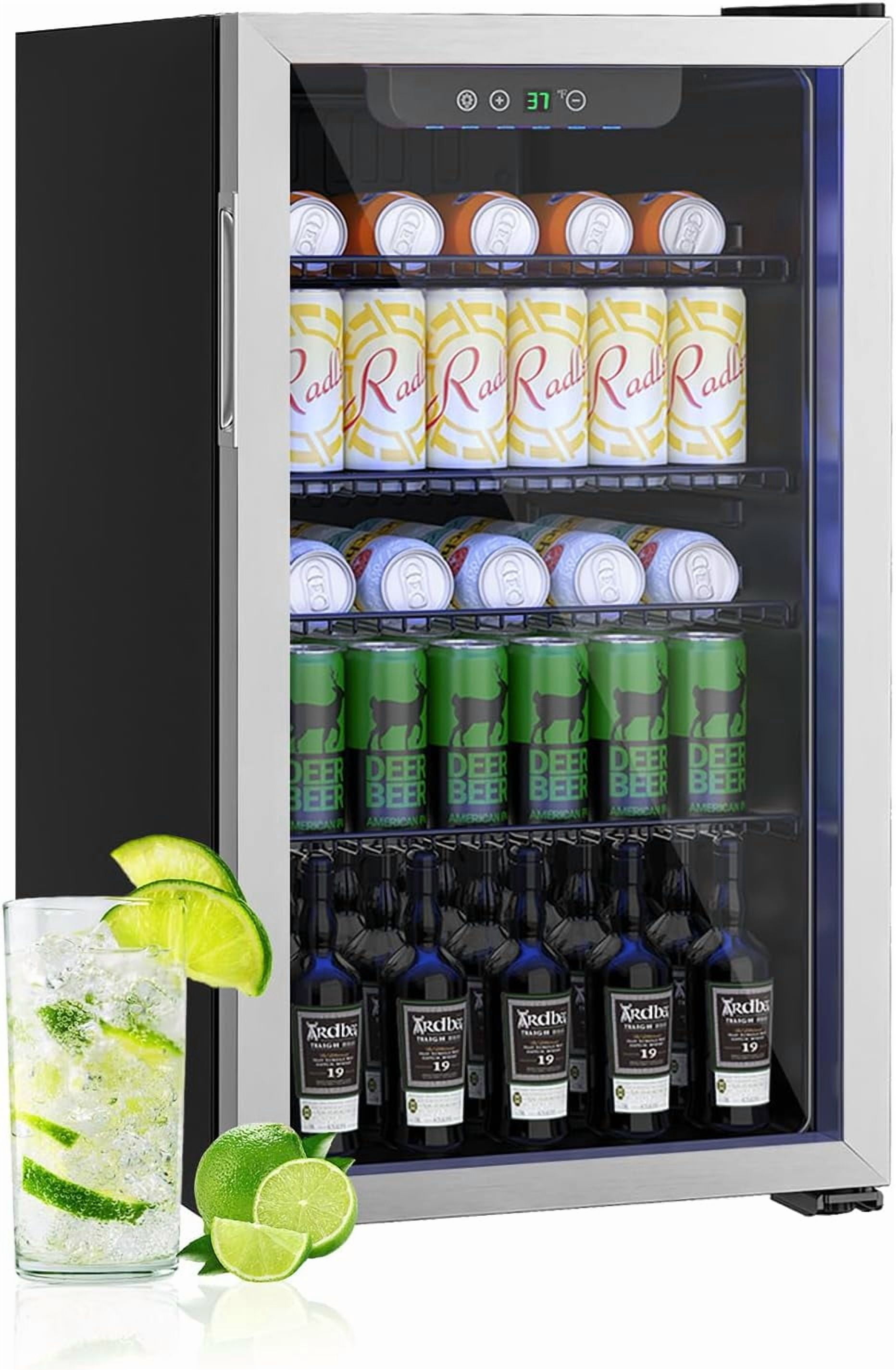 Beverage Refrigerator Cooler,3.2 Cu.Ft/126 Can Drink Fridge with Glass ...