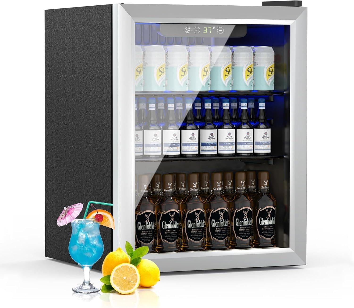 Beverage Refrigerator Cooler, 76 Can/1.7 Cubic Feet Mini Fridge with ...
