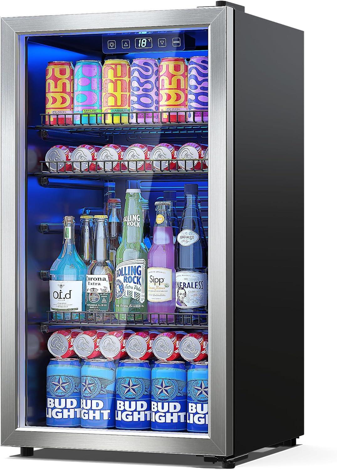 Beverage Refrigerator Cooler-Mini Fridge Freestanding Cooler with Glass ...