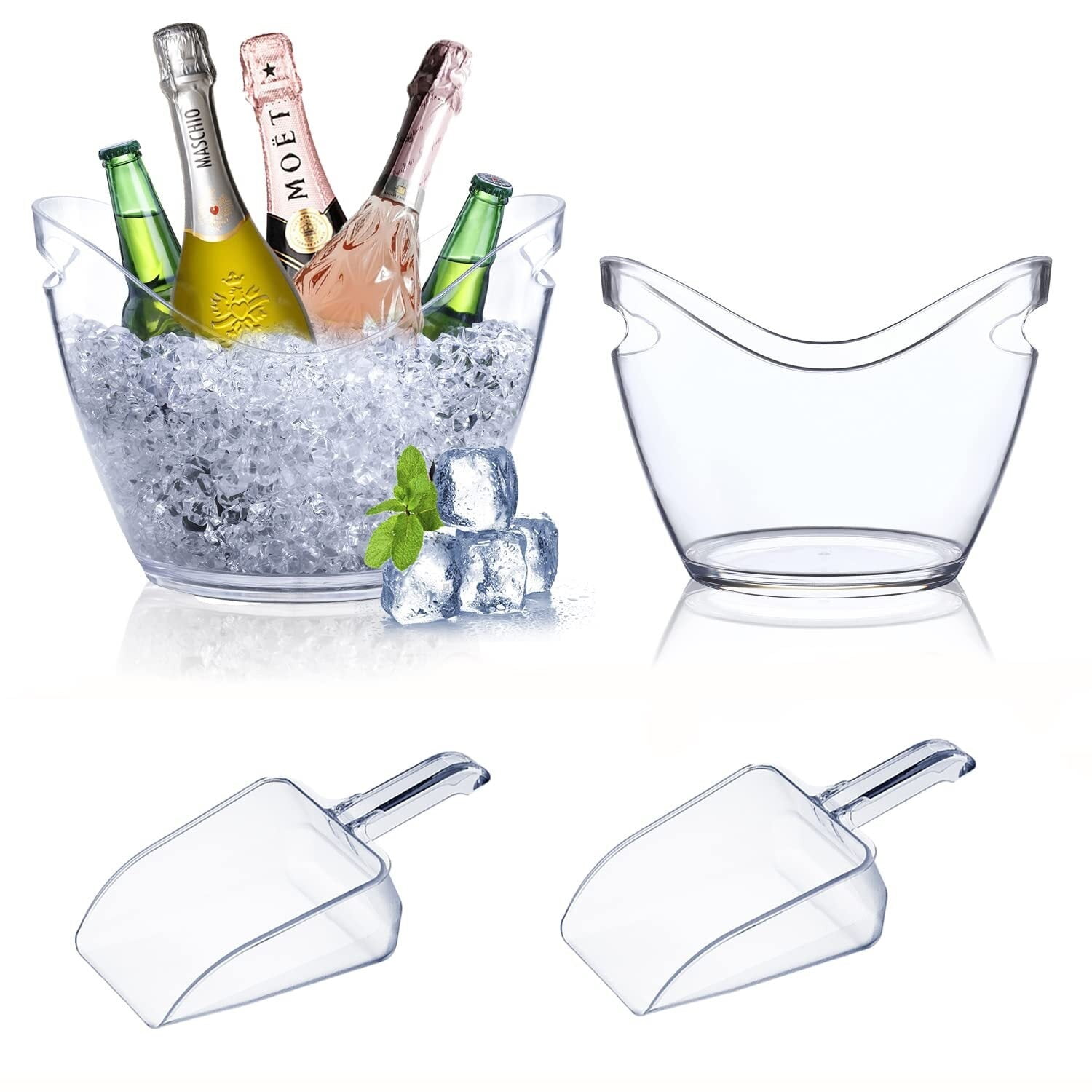 Beverage Tubs for Parties Plastic Ice Bucket for Cocktail Bar Clear ...