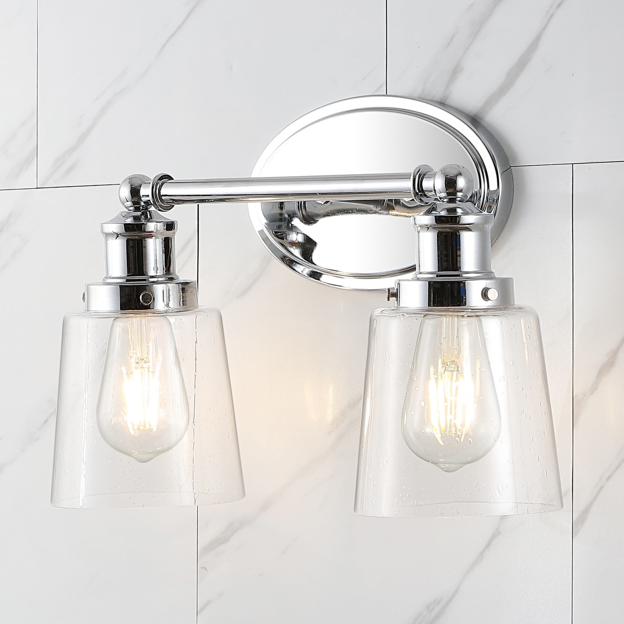 JONATHAN Y Beverly 15" 2-Light Iron/Seeded Glass Classic Cottage LED ...