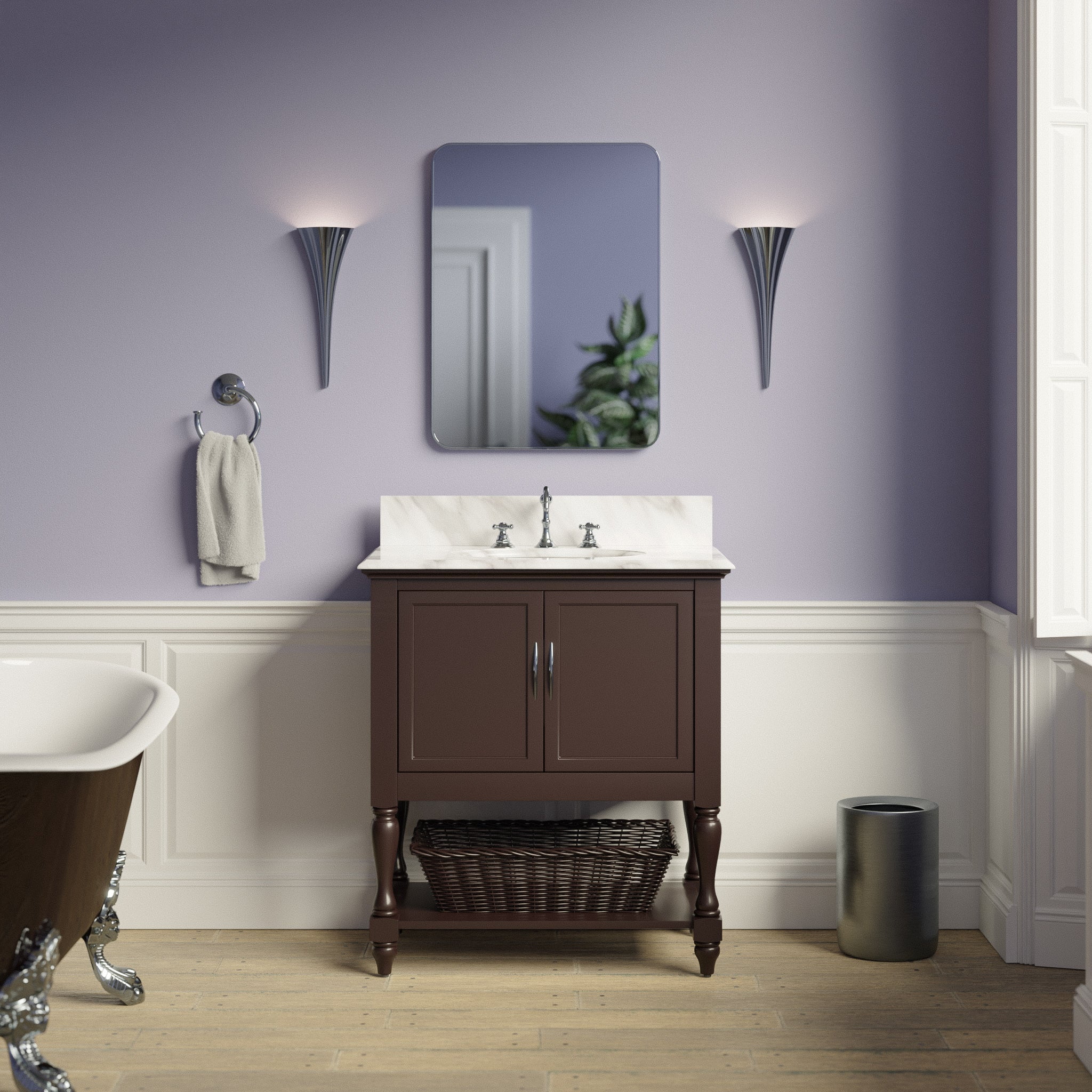Beverly 30" Bathroom Vanity with Chocolate Cabinet and Carrara Marble ...