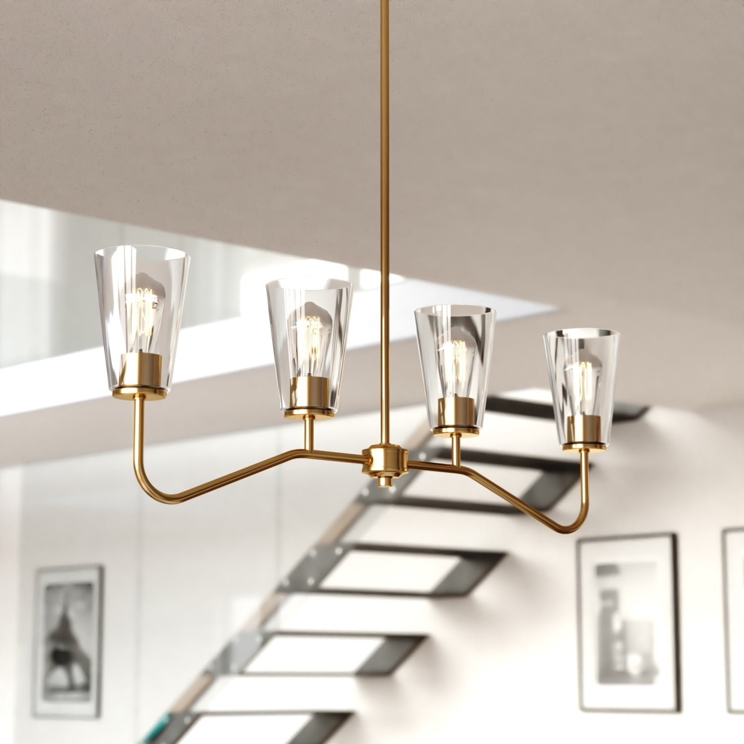 Beverly 4 Light Gold Brass Linear Chandelier Island Pendant Fixture ...