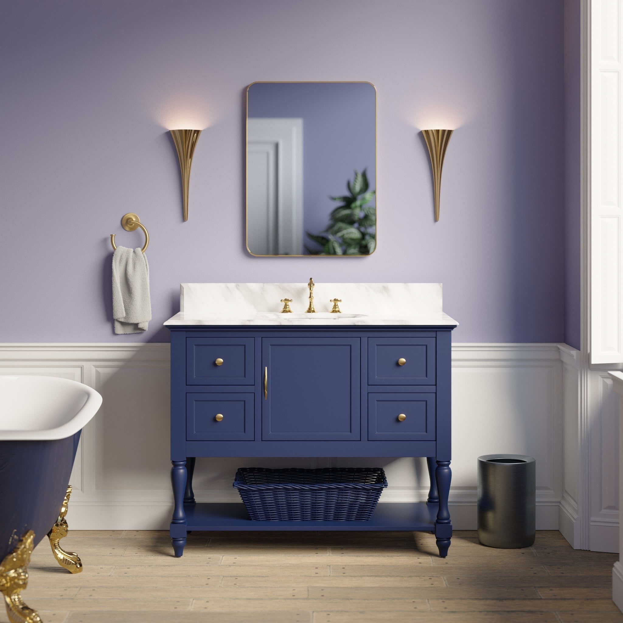 Beverly 42" Bathroom Vanity with Royal Blue Cabinet and Carrara Marble ...
