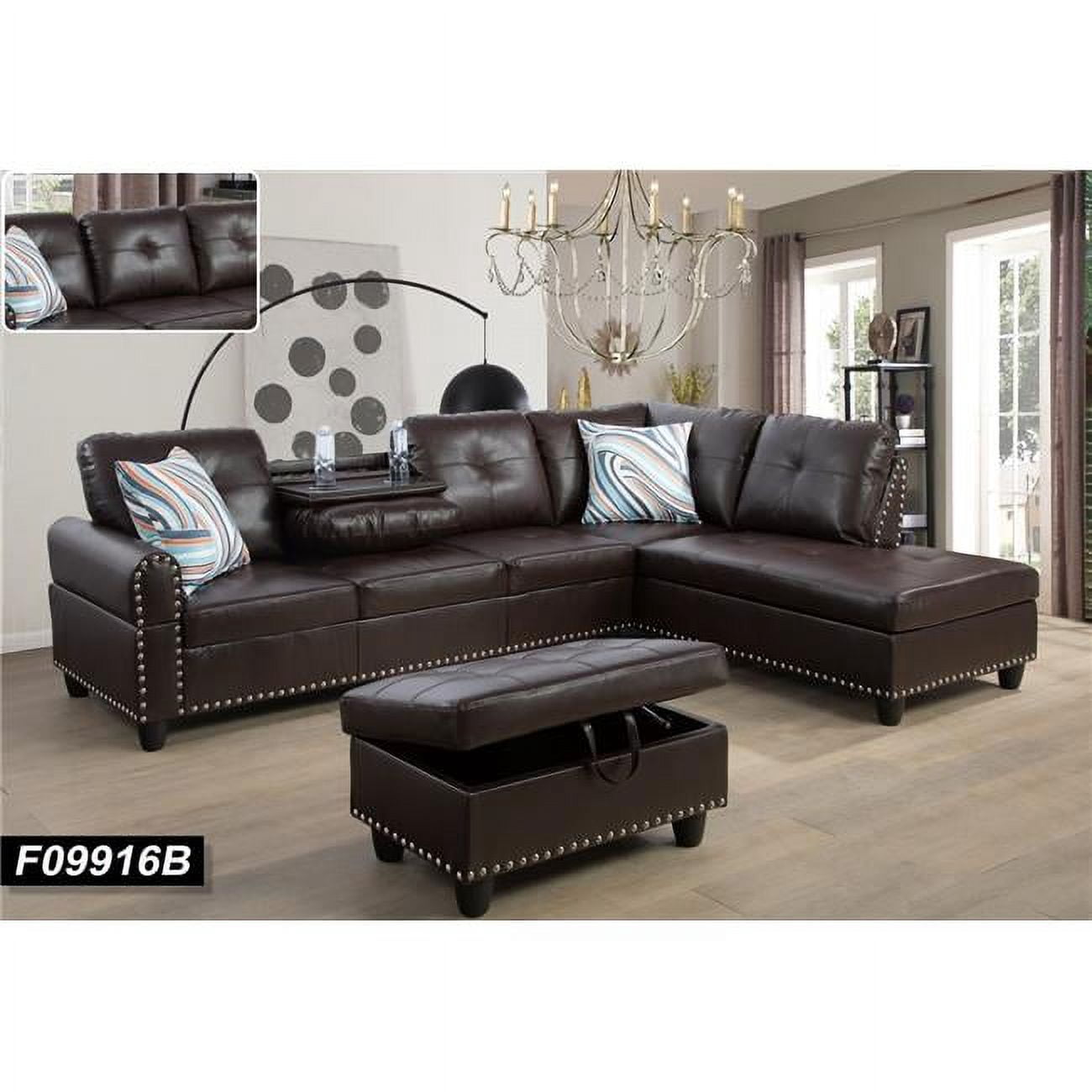 Beverly Fine Funiture Sectional Couch Sofa Set with Ottoman Right ...